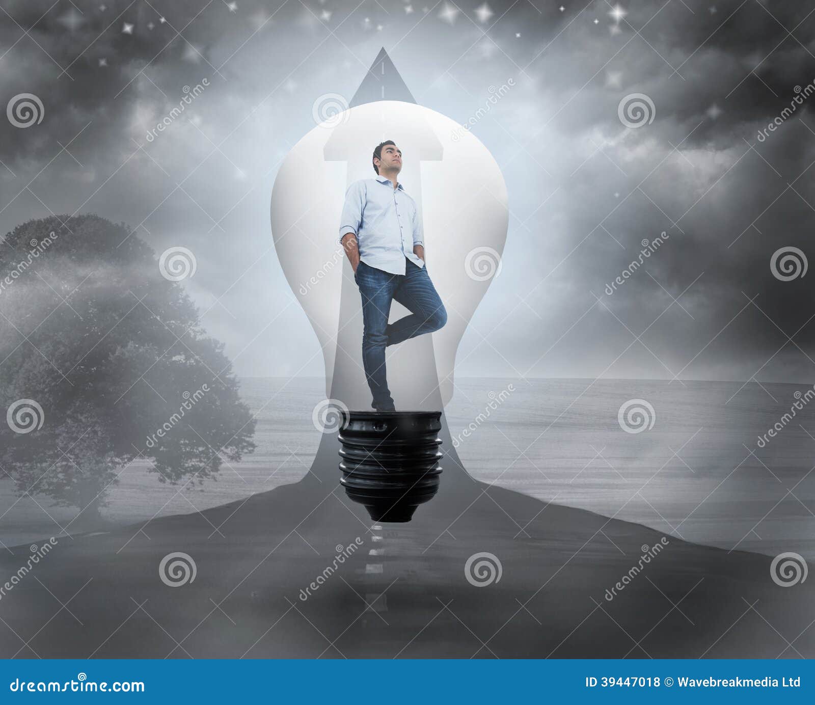 Composite Image of Thinking Man in Light Bulb Stock Photo - Image of ...
