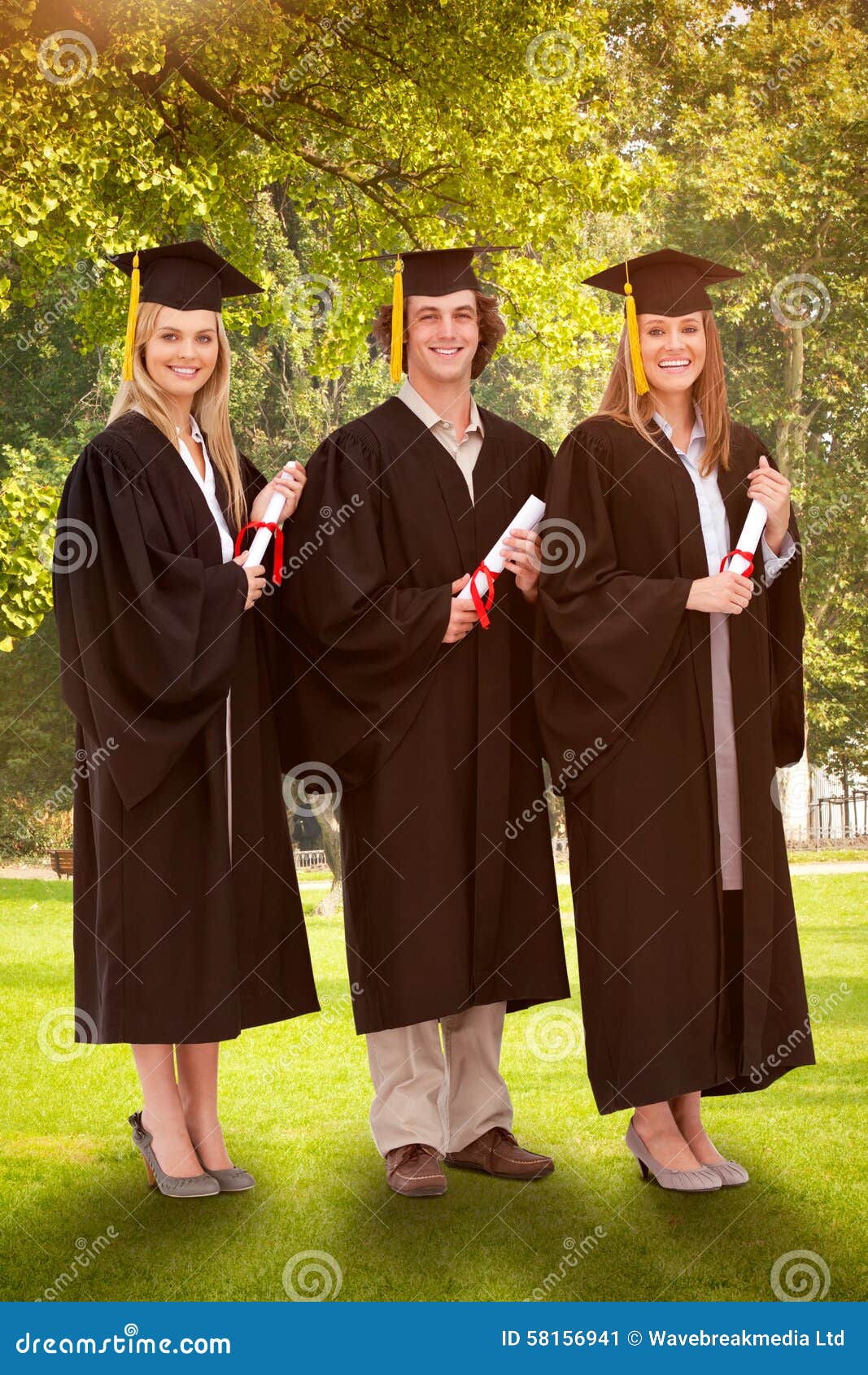 Composite Image of Three Smiling Students in Graduate Robe Holding a ...