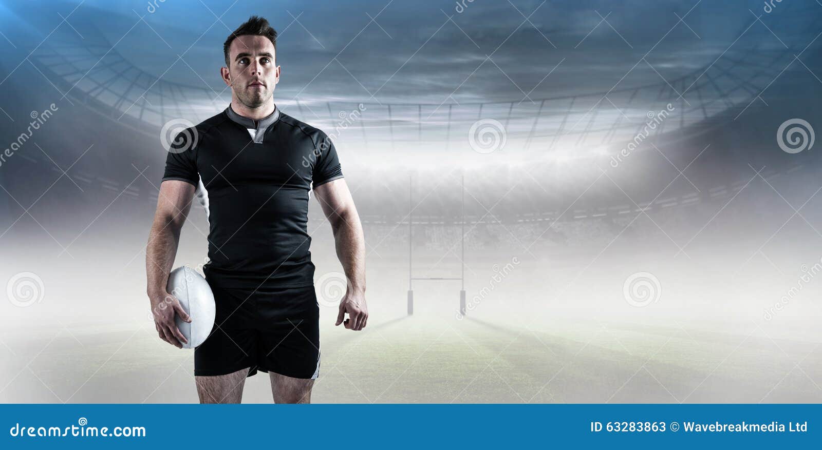 Composite Image of Tough Rugby Player Holding Ball Stock Image - Image ...