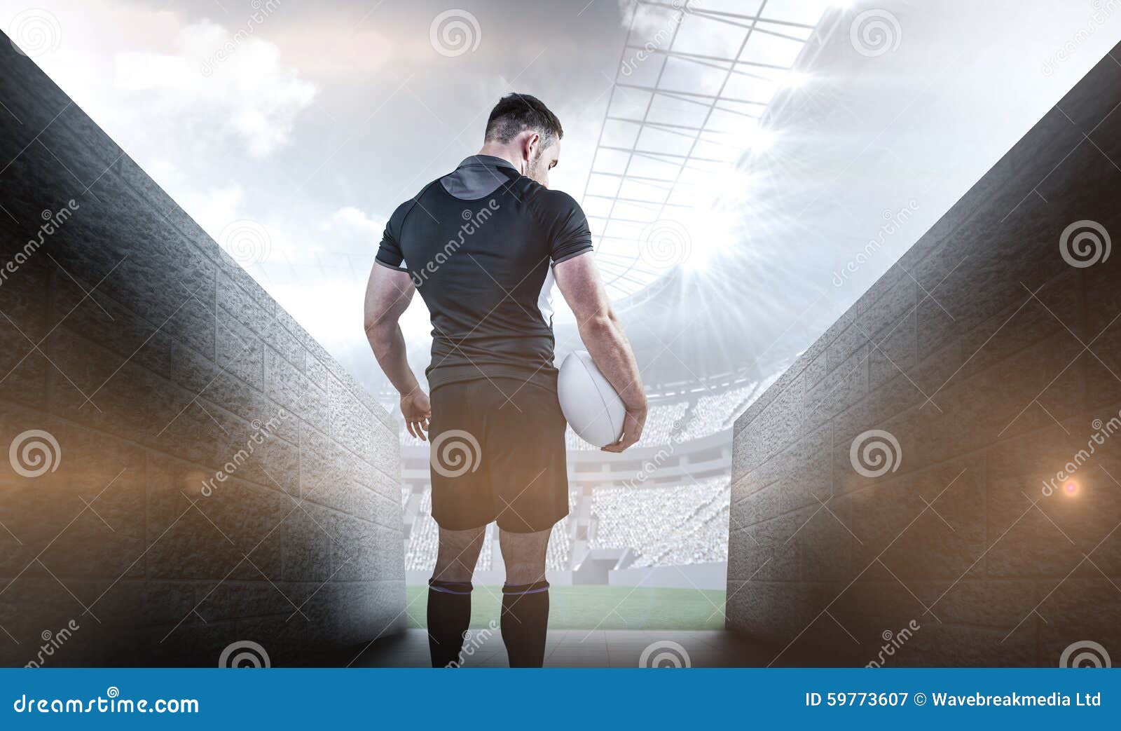 Composite Image of Tough Rugby Player Holding Ball Stock Image - Image ...