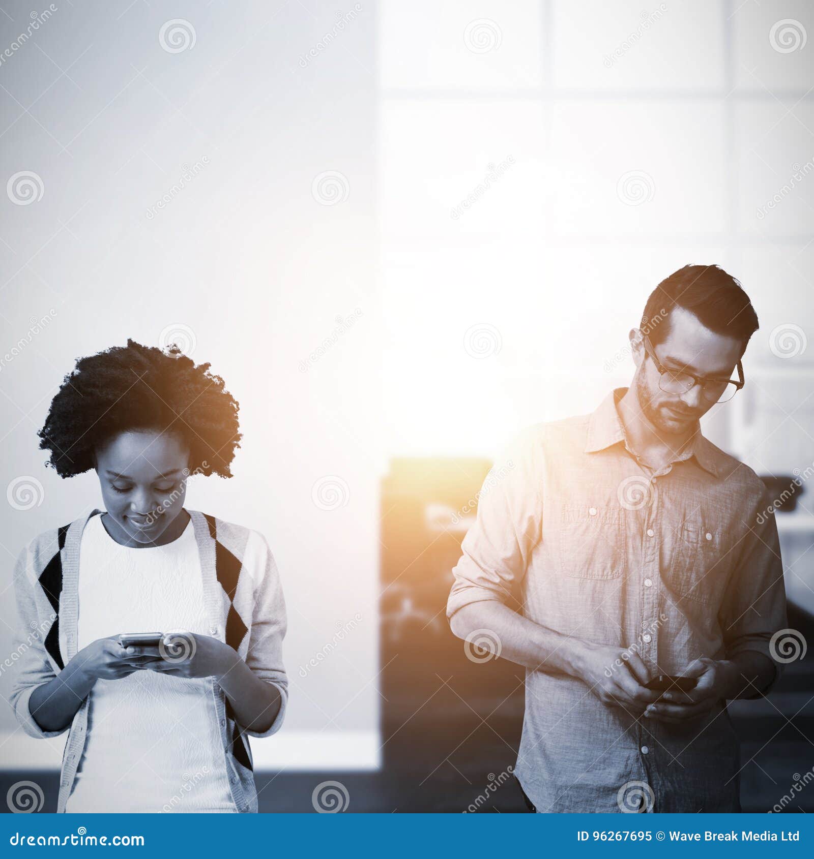 Composite Image of Two People Occupying by Their Smartphone Stock Image ...