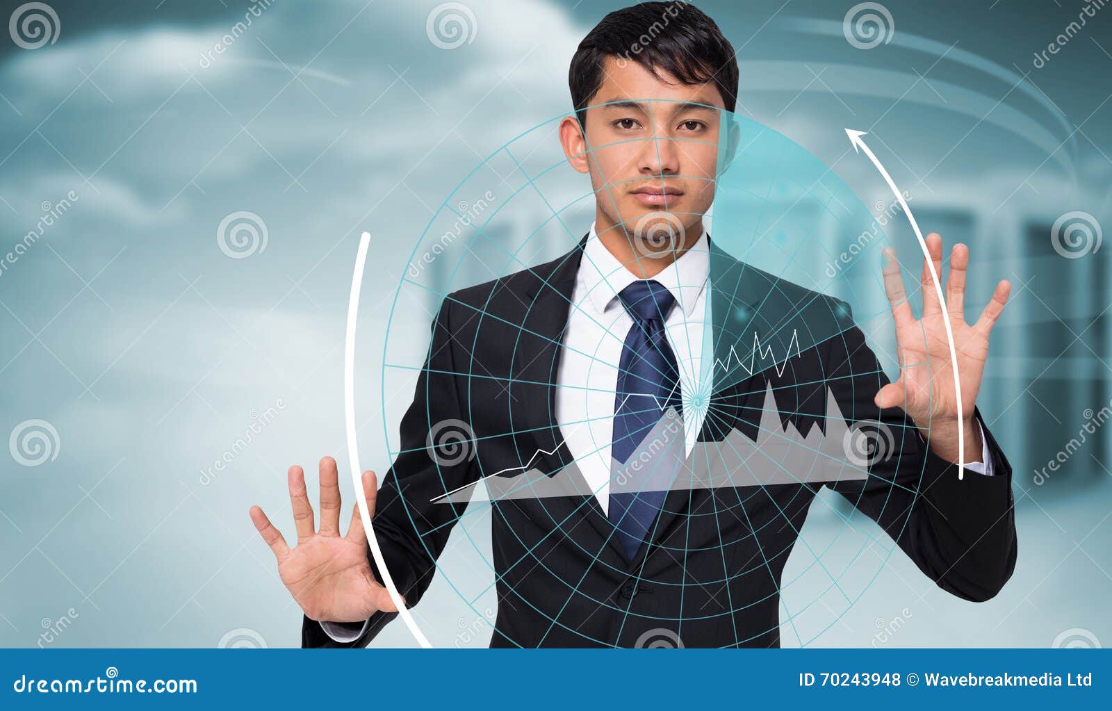 Composite Image of Unsmiling Businessman Touching Stock Photo - Image ...