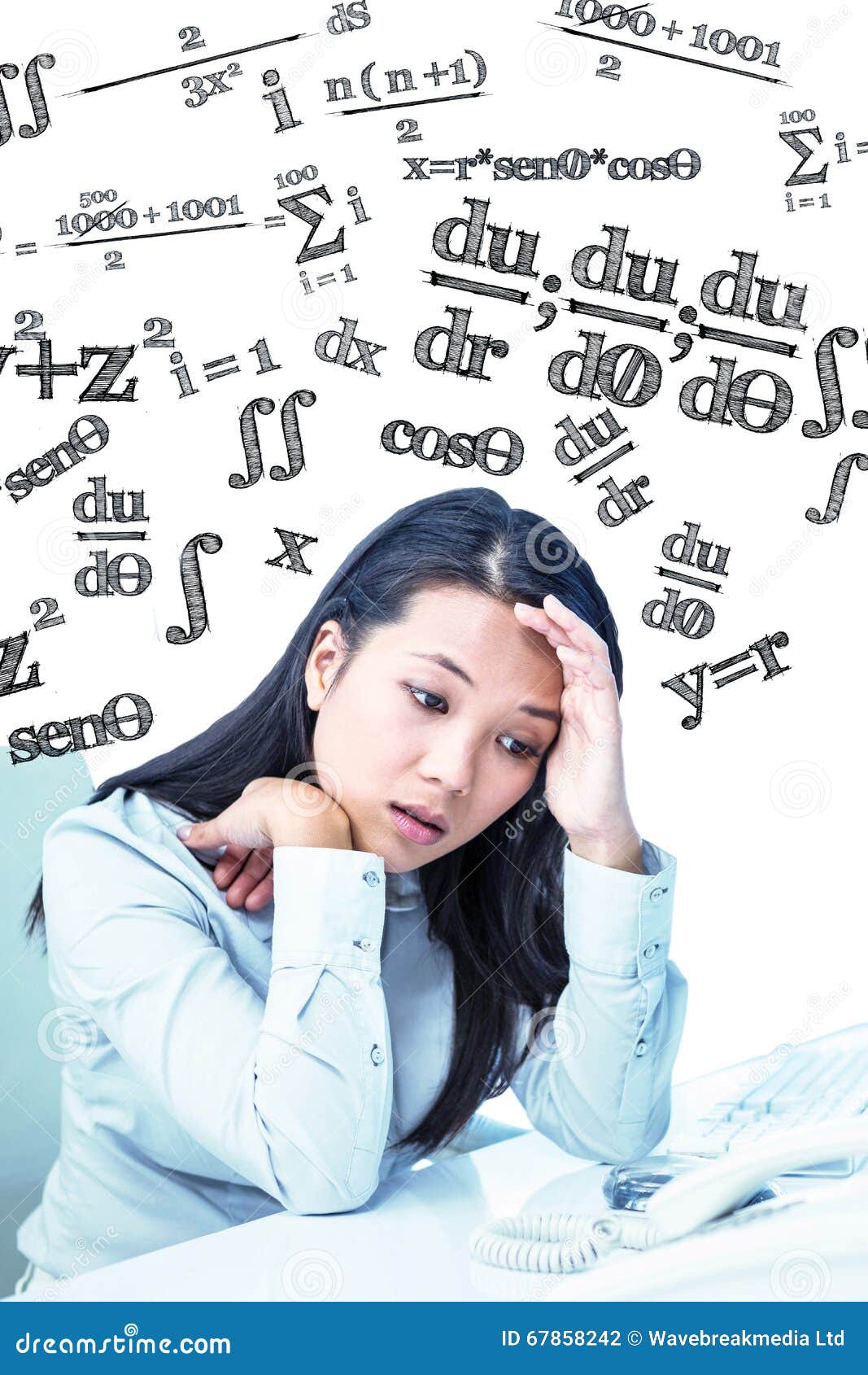 Composite Image of Unsmiling Businesswoman with Hands on Face Stock ...