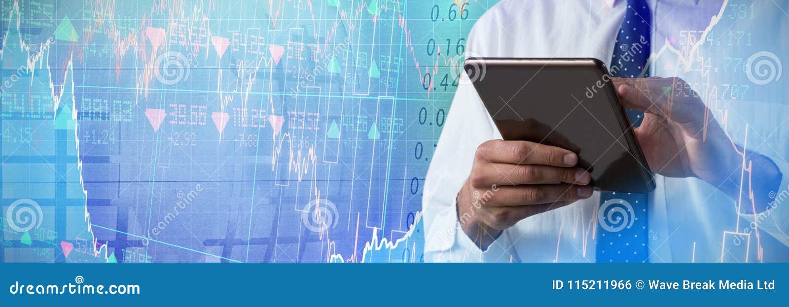 Composite Image of Upper Mid-section of Man Using a Tablet Stock Photo ...