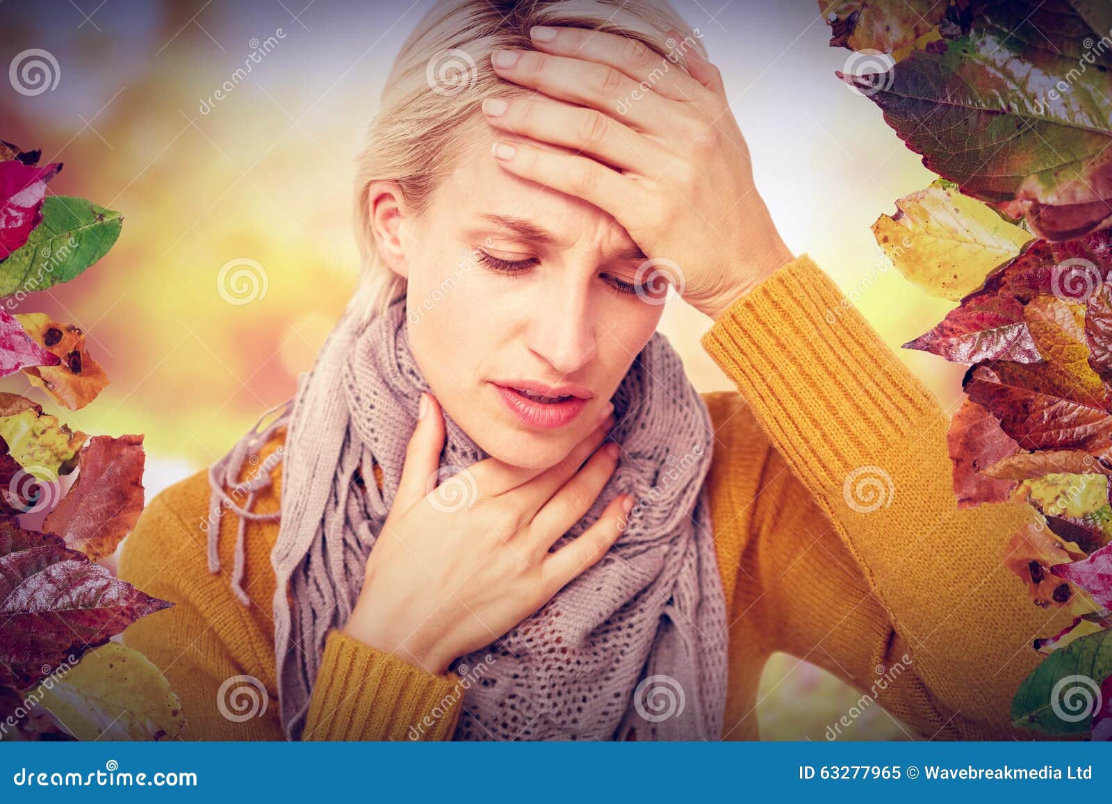 Composite Image of Woman Feeling Her Forehead for a Temperature Stock ...