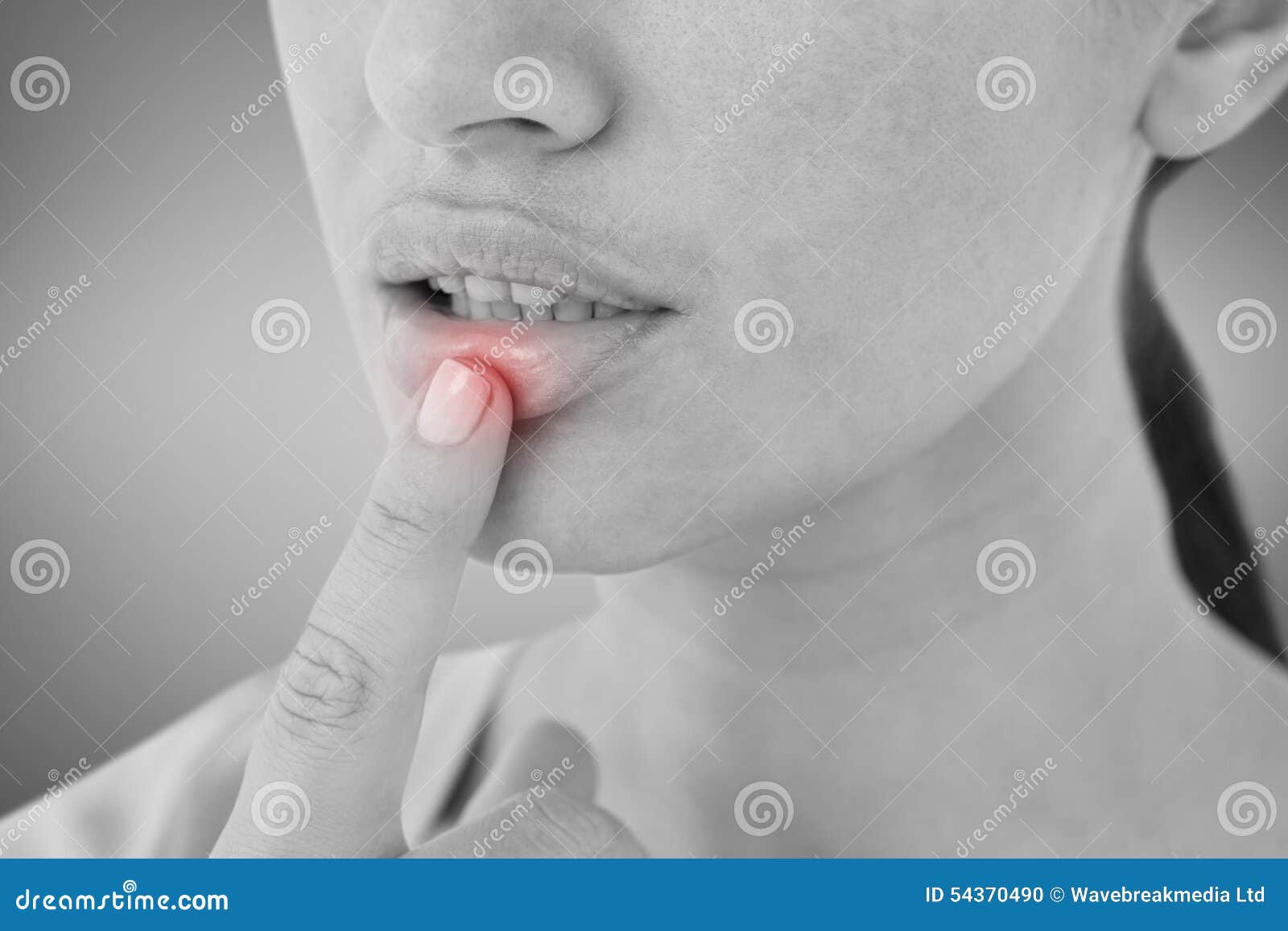 Composite Image of Woman Pointing Her Lip Stock Photo - Image of female ...