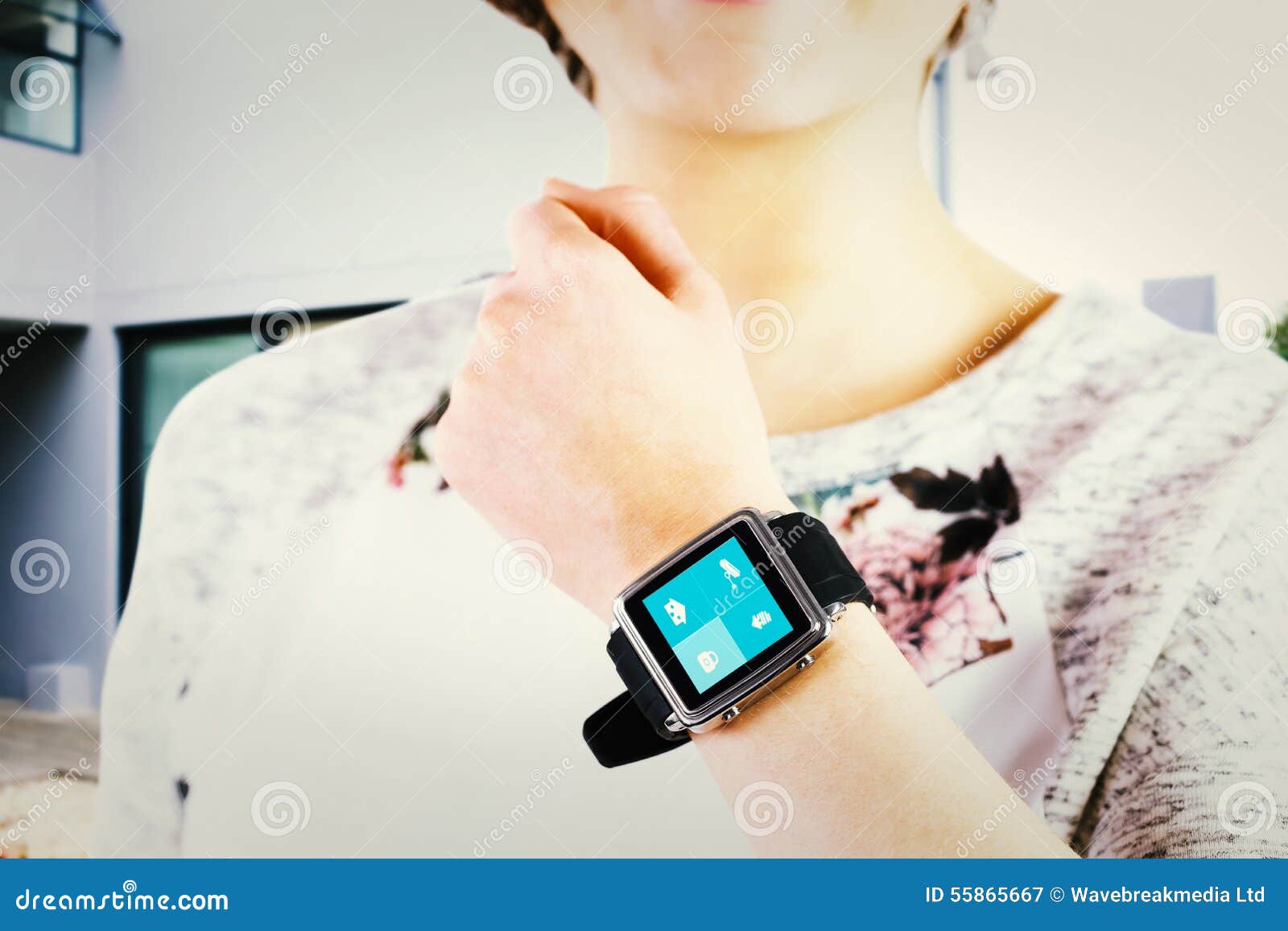 Composite Image of Woman Using Smartwatch Stock Image - Image of ...