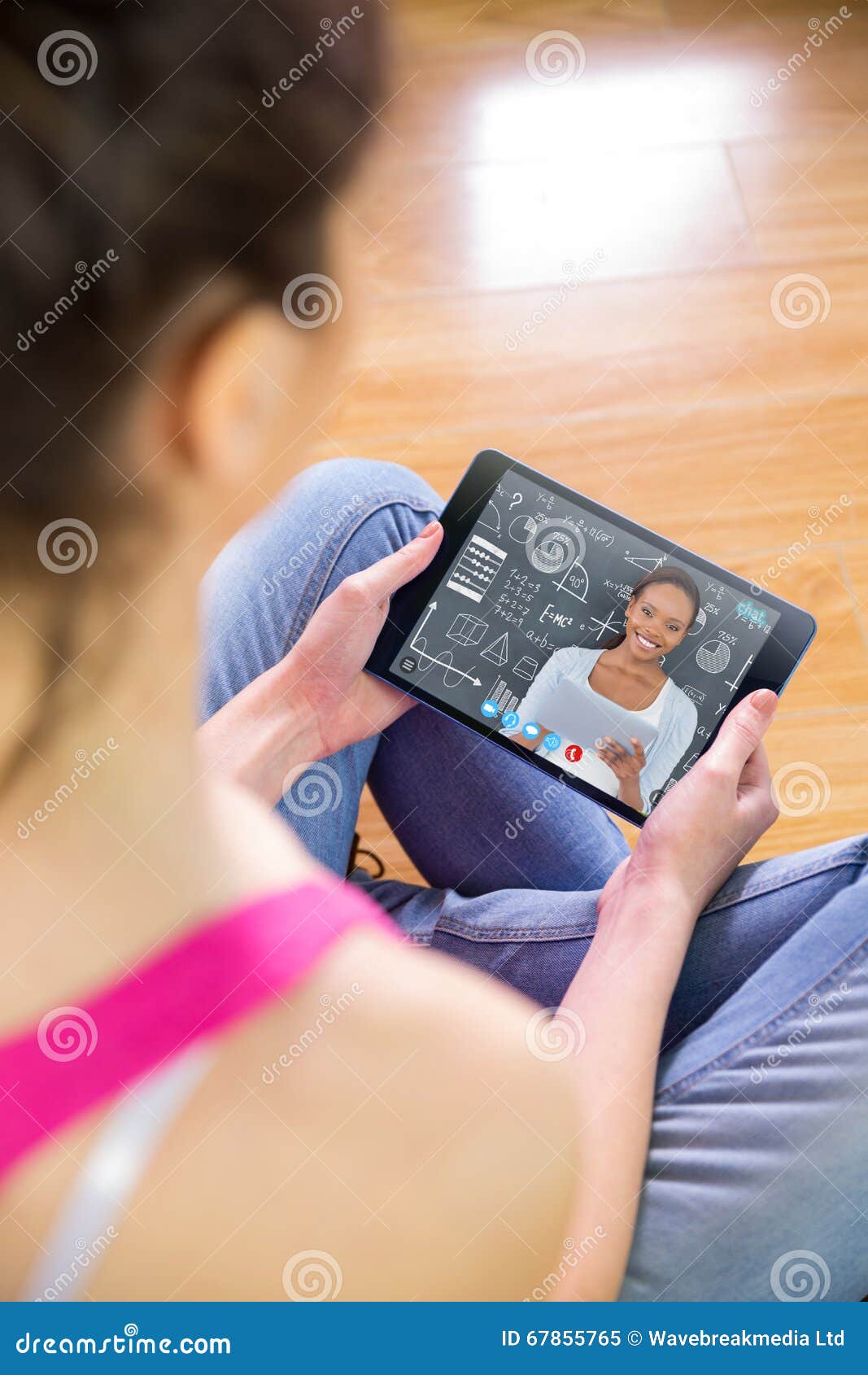 Composite Image of Woman Using Tablet at Home Stock Image - Image of ...