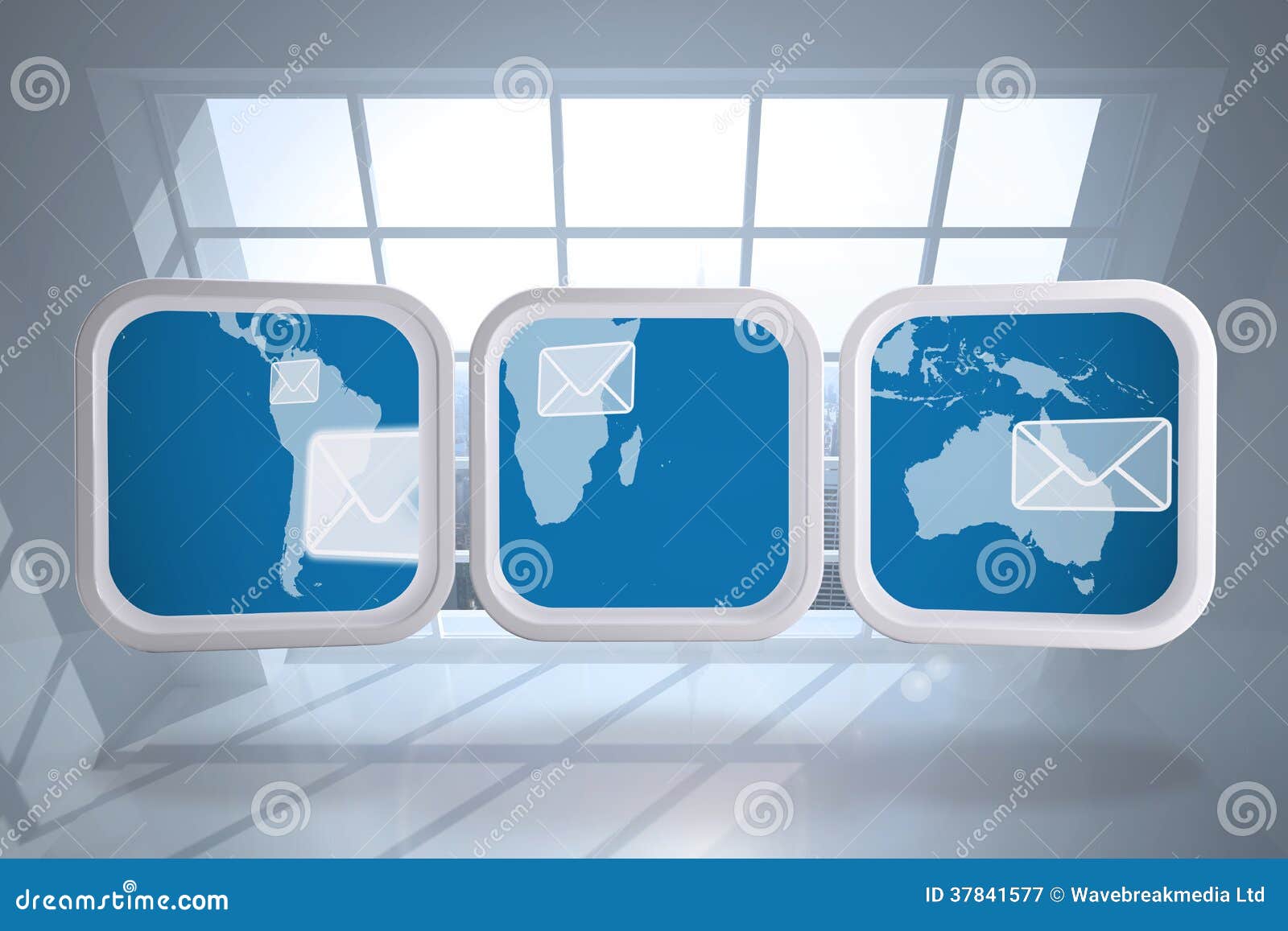 Composite Image of World Map and Email on Abstract Screen Stock ...