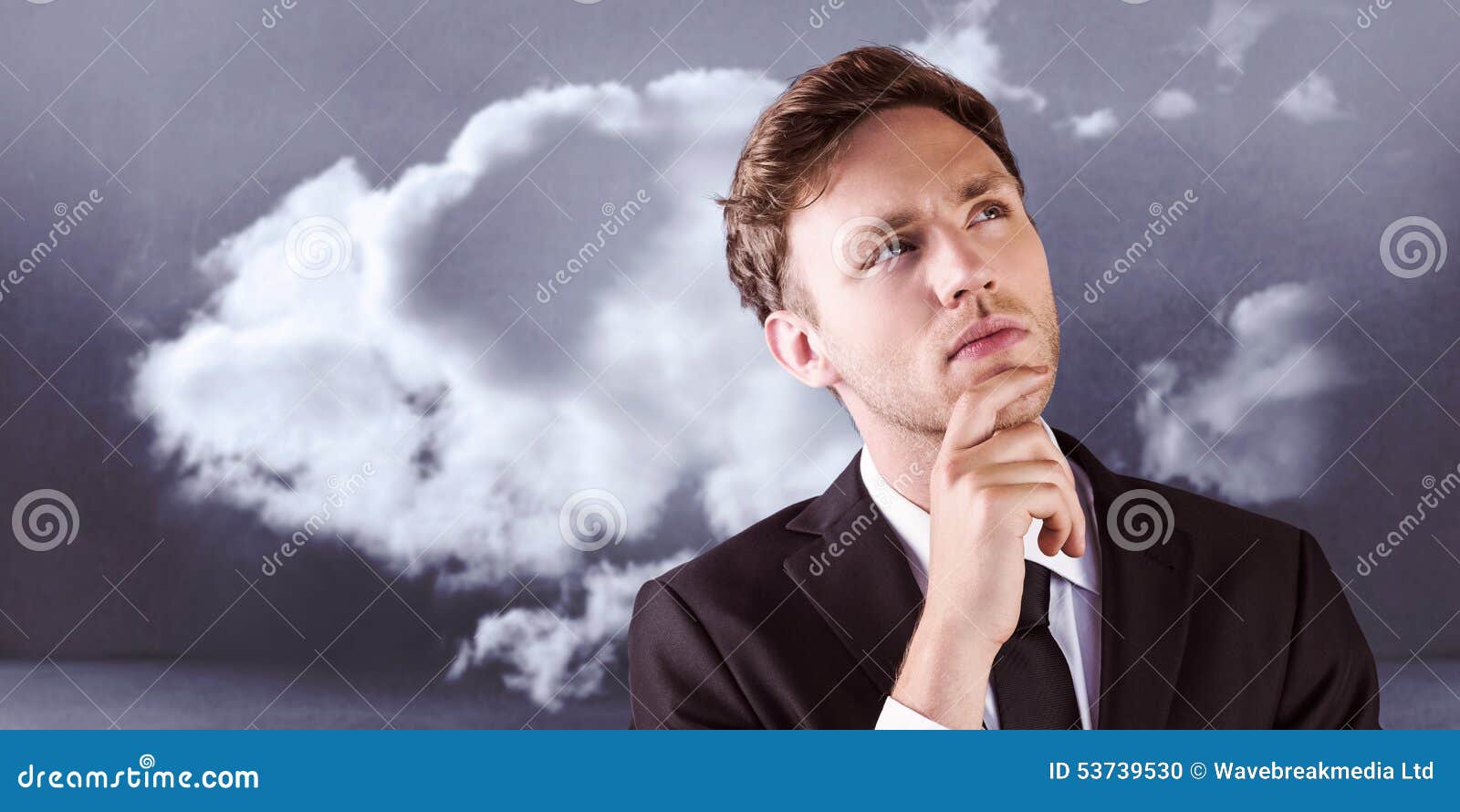 Composite Image of Young Businessman Thinking with Hand on Chin Stock ...