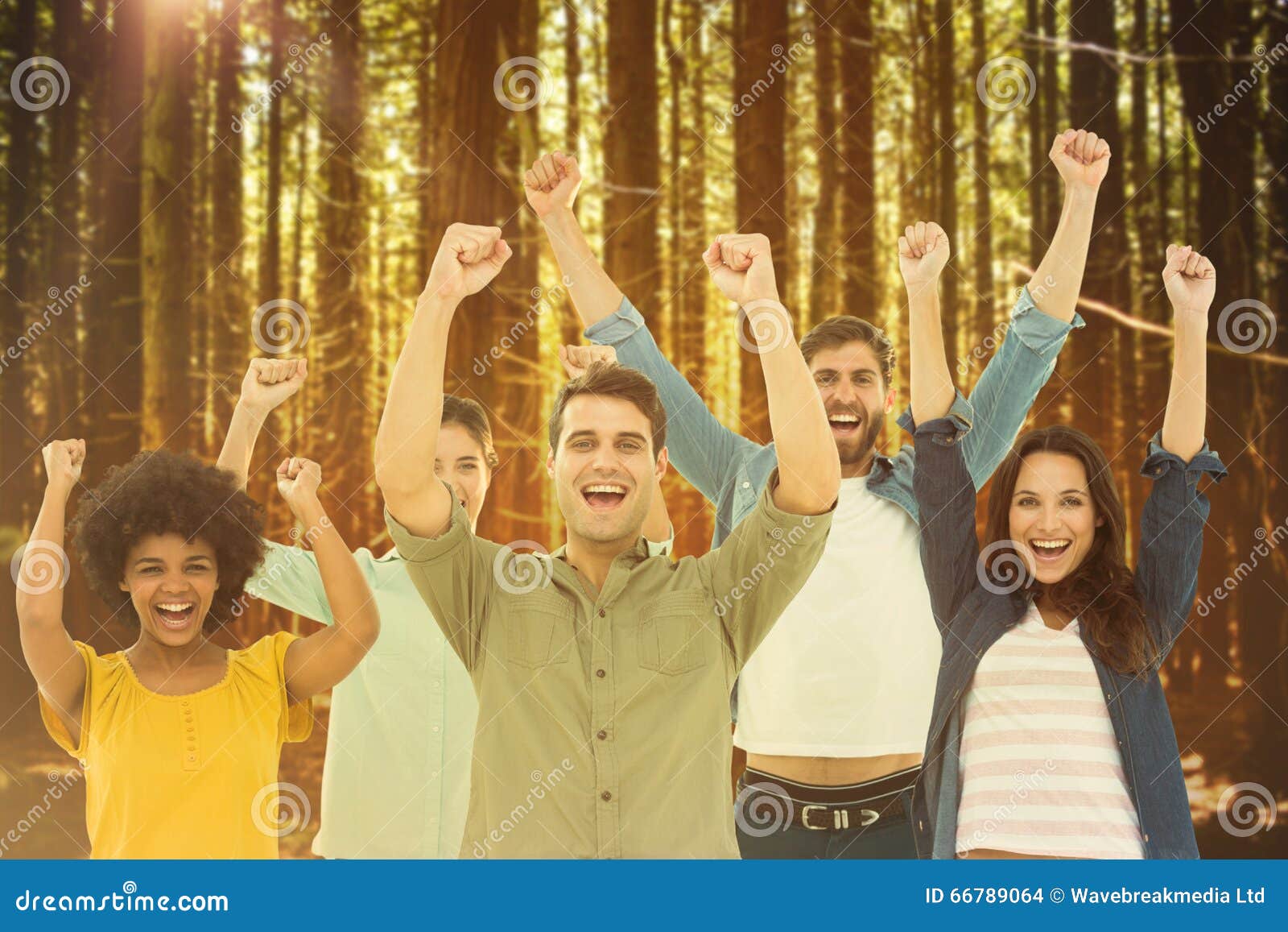 Composite Image of Young Creative Business People Gesturing Arm Up ...