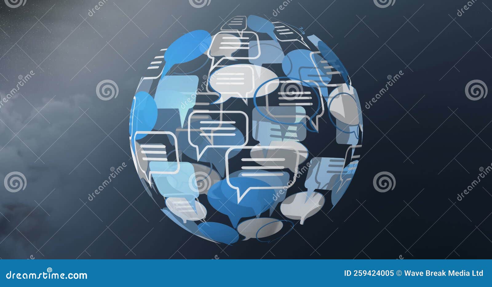 Composite of Message Icons Forming Globe Against Cloudy Sky, Copy Space ...