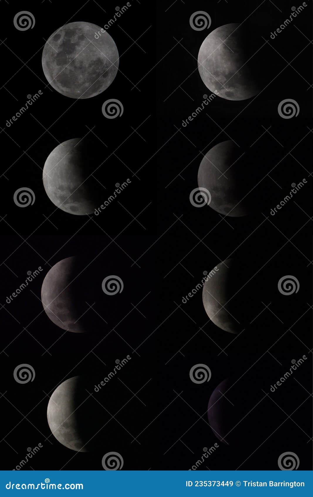 Phases Of The Eclipse Of The Moon. Total Lunar Eclipse Royalty-Free ...
