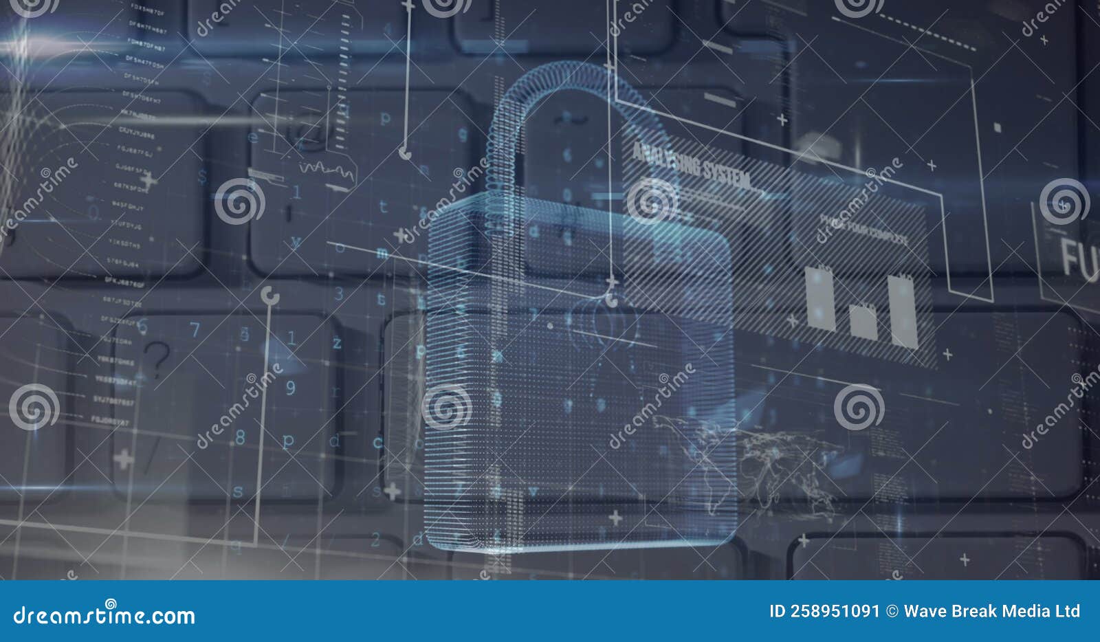 Composite of Padlock with Multiple Text, Bar Graph and Maps Over ... Composite of Padlock with Multiple Text, Bar Graph and Maps Over ...