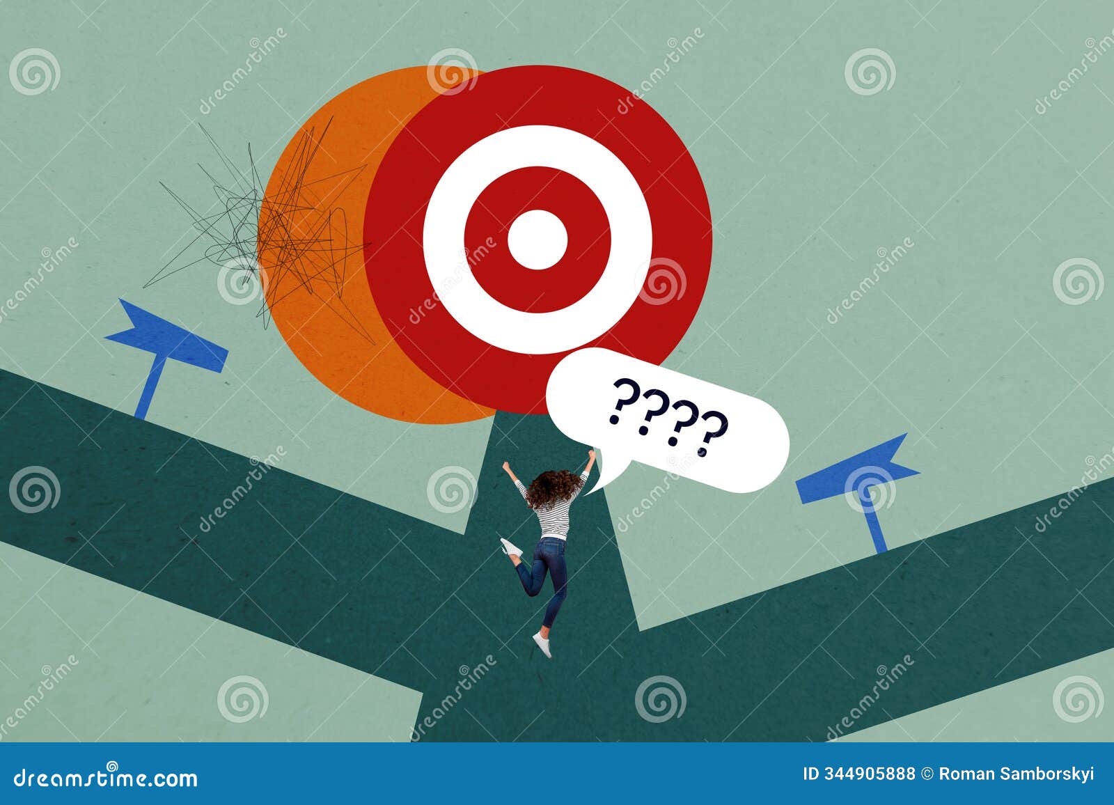 Composite Photo Collage of Confused Girl Choose Turn Development ...