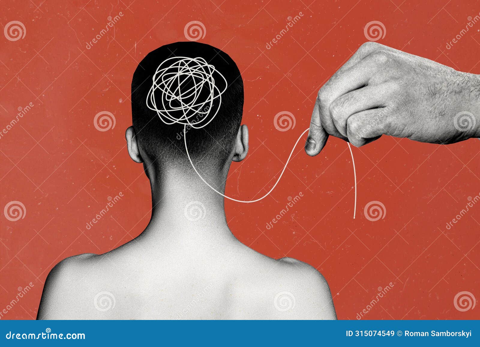 Composite Photo Collage of Hand Hold String Human Brain Process Mind ...