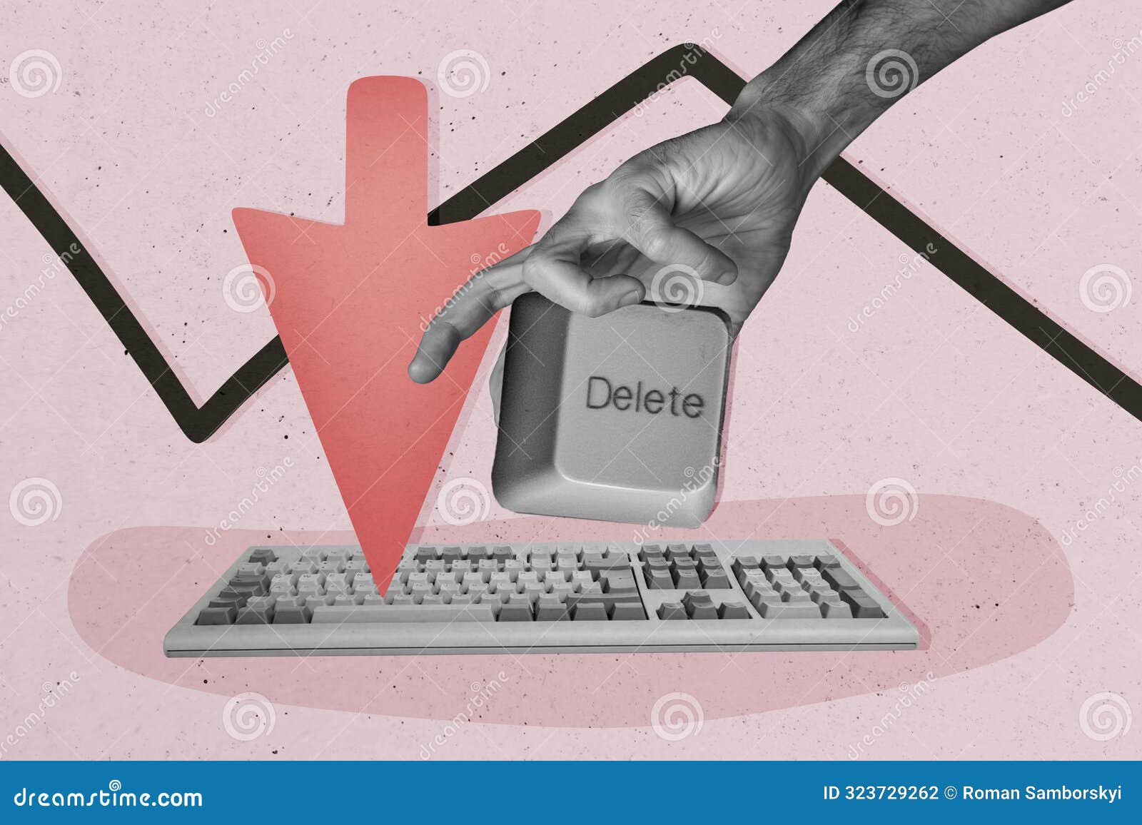 Composite Photo Collage Of Hand Point Keyboard Tool Push Delete Button ...