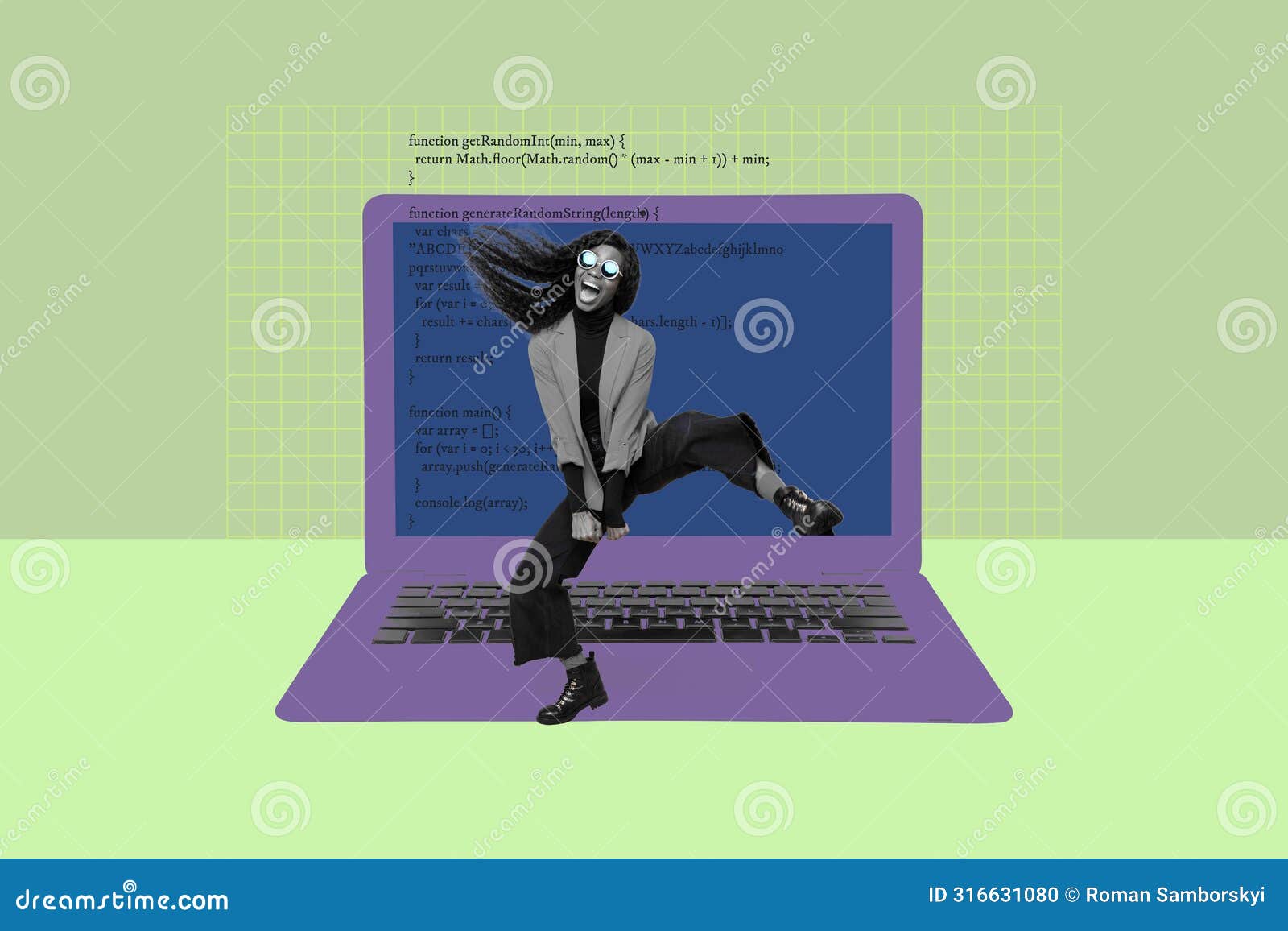 Composite Photo Collage of Happy American Girl Dance Macbook Digital ...