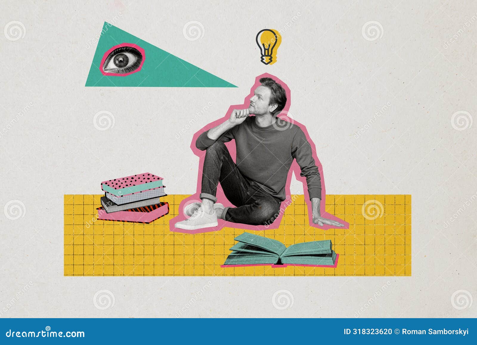 Composite Photo Collage of Minded Guy Light Bulb Enlightenment Look Eye ...