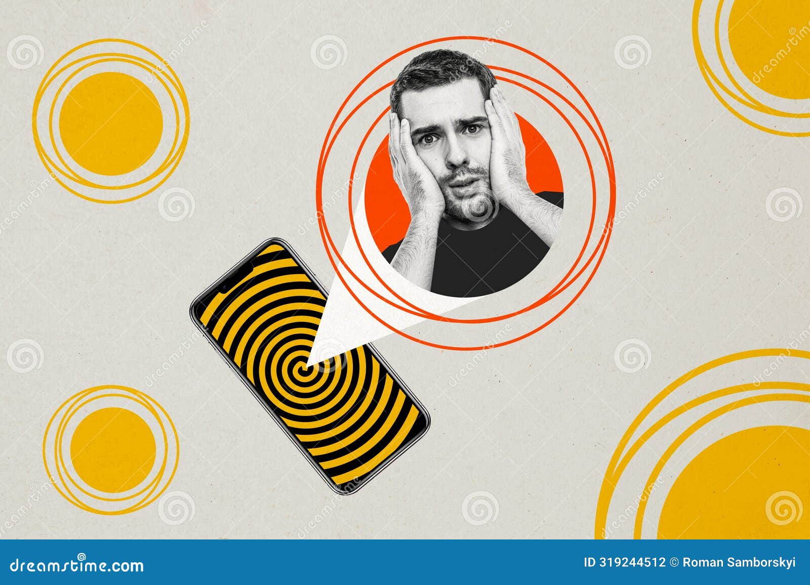 Composite Photo Collage of Scared Panic Man Hold Face Iphone Screen ...