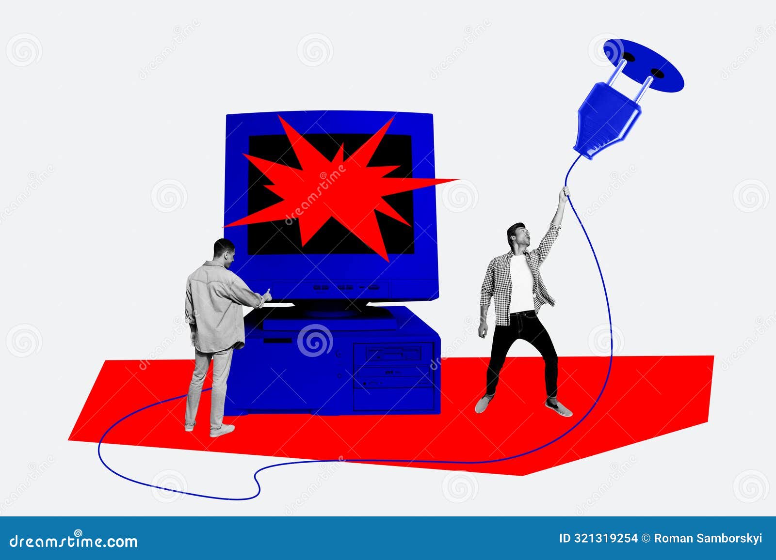 Composite Photo Collage of Two Male Black White Colleagues Switch on ...