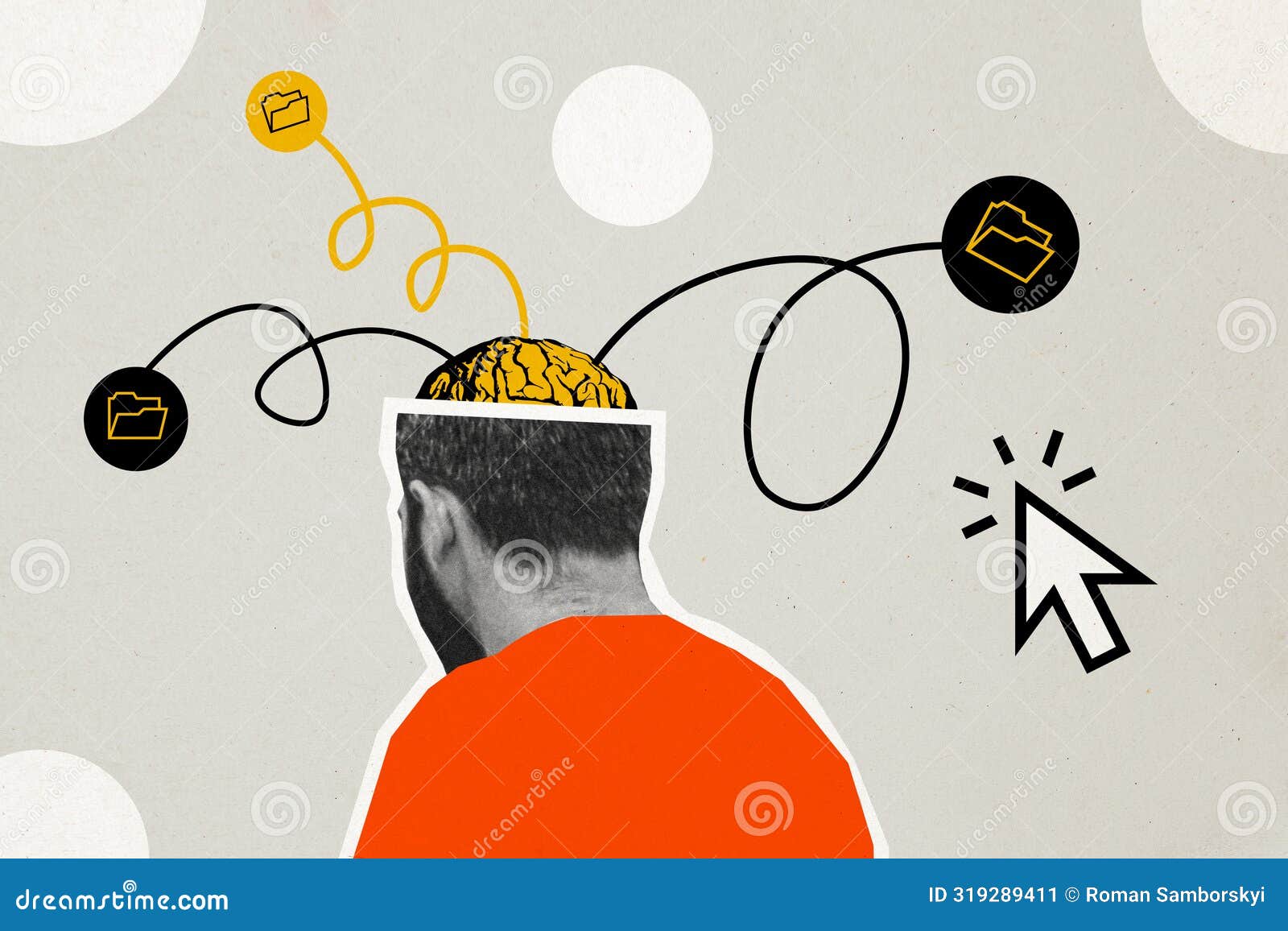 Composite Photo Collage of Young Man Programmer Sit Back Cut Head Brain ...