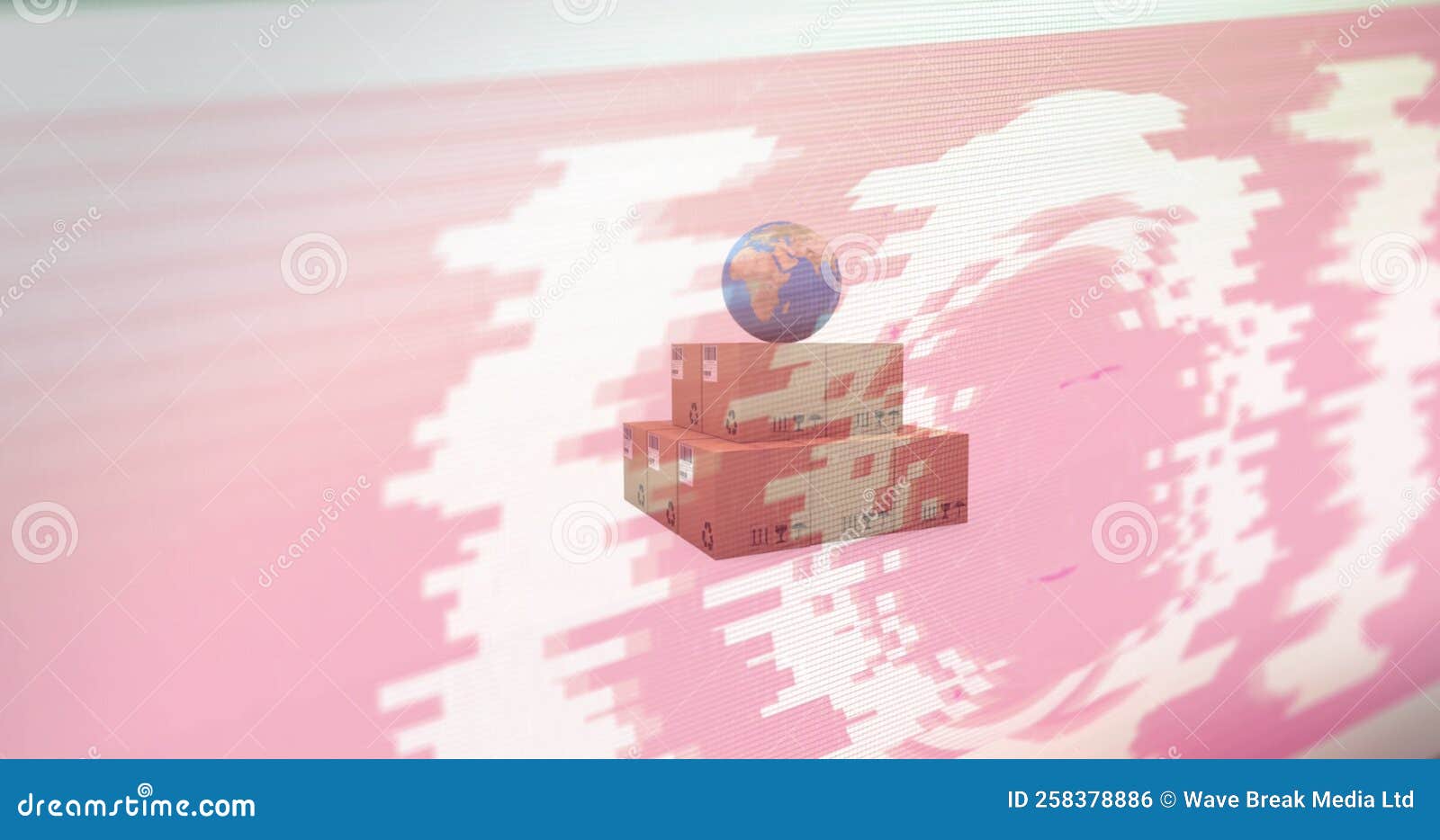 Composite of Pink Colored Abstract Pattern Over Globe on Boxes, Copy ...
