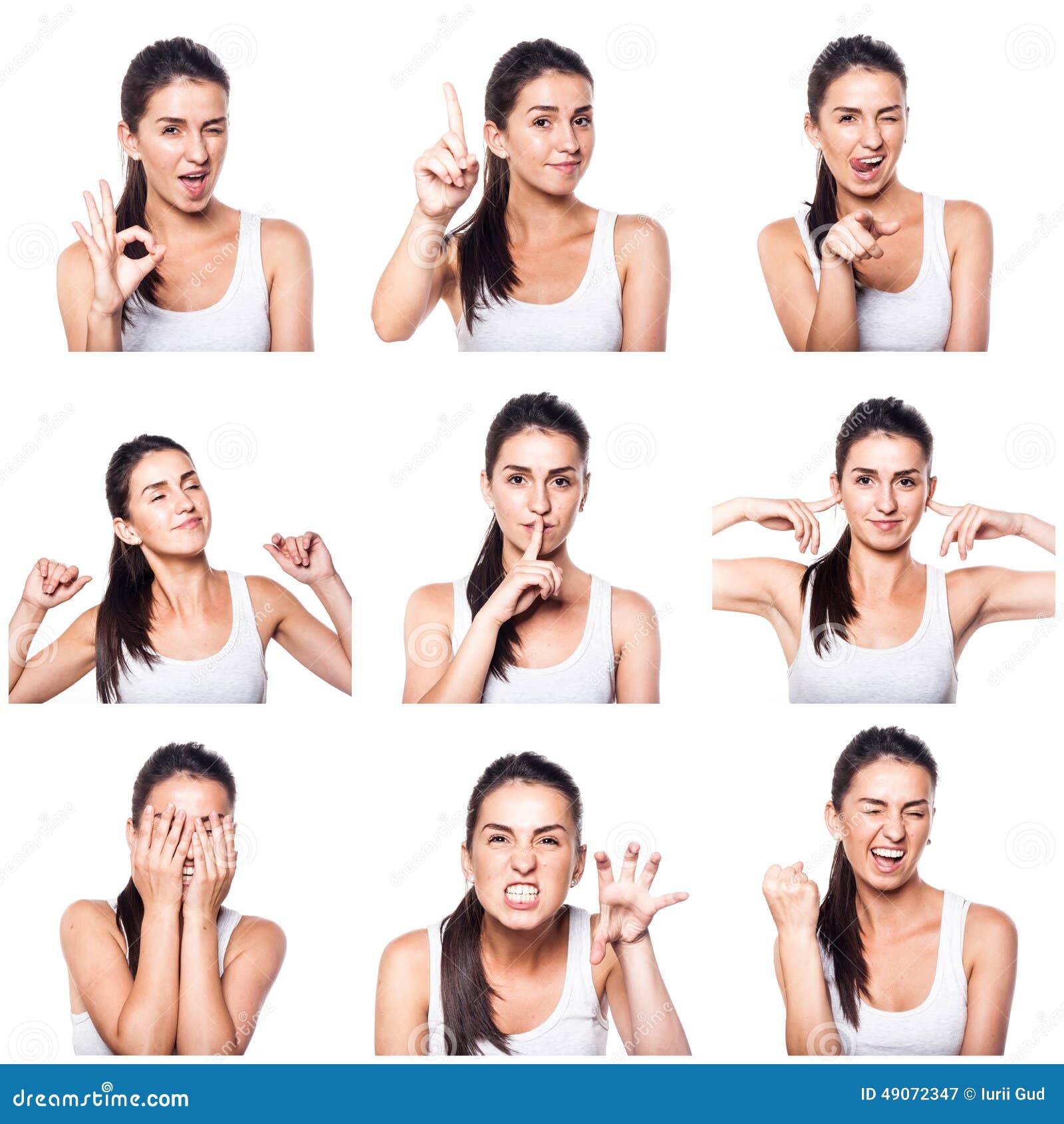 Composite of Positive Emotions and Gestures with Girl Stock Image ...