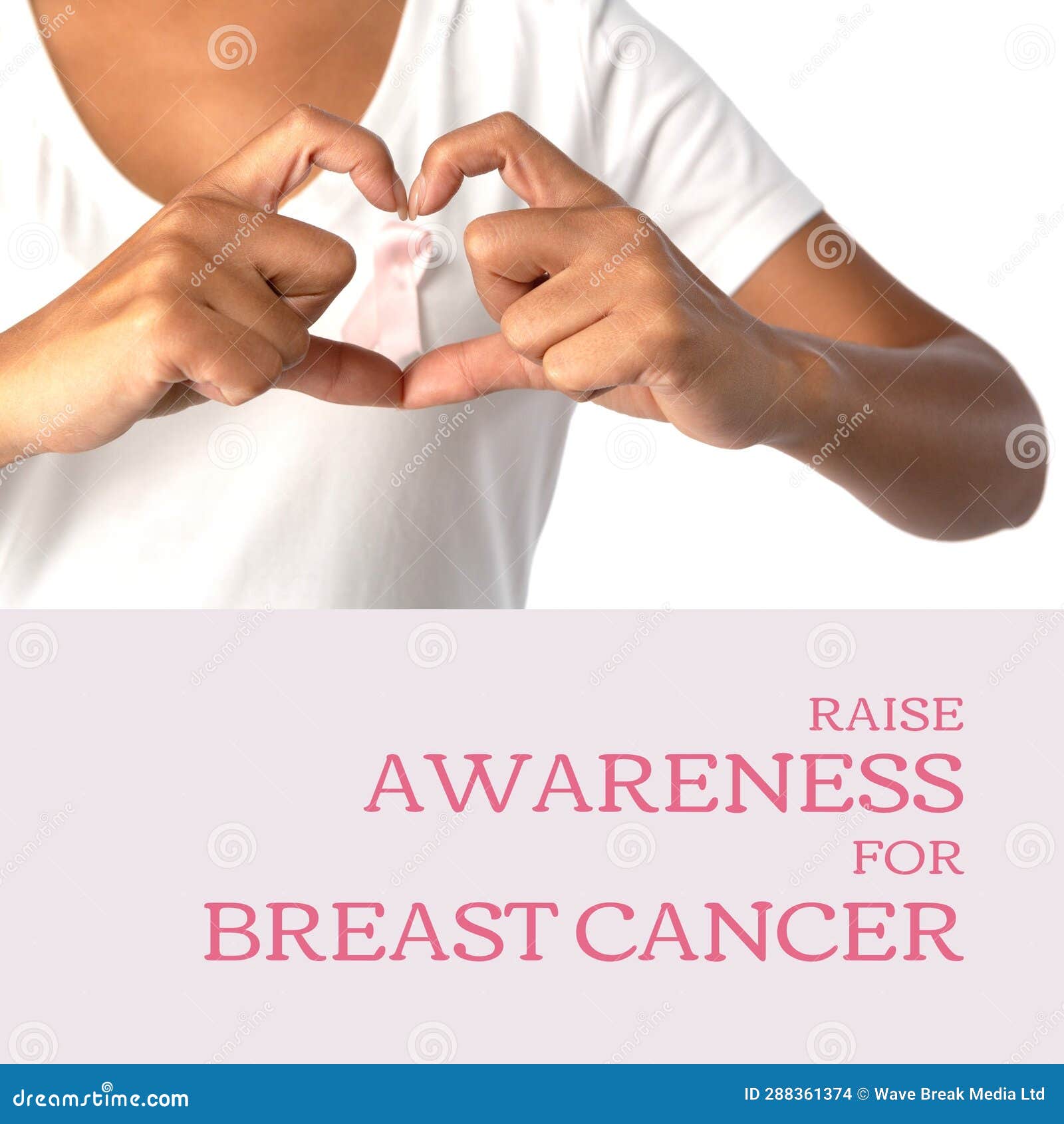 Composite of Raise Awareness for Breast Cancer Text, Hands of Biracial ... Composite of Raise Awareness for Breast Cancer Text, Hands of Biracial ...