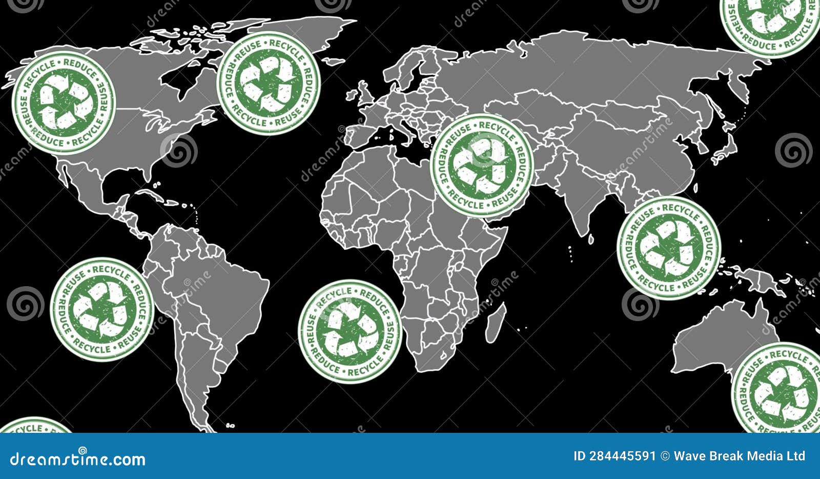 Composite of Recycling Signs Over World Map Stock Illustration ...