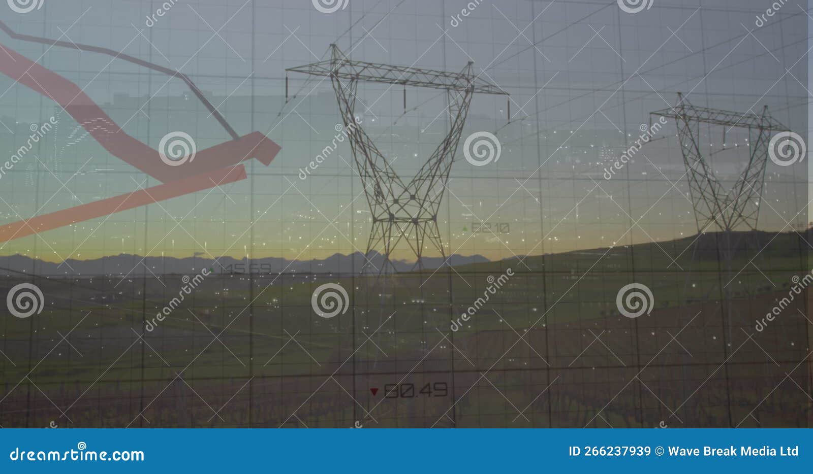 Composite of Red Lines, Electricity Pylons and Data Processing Stock ...