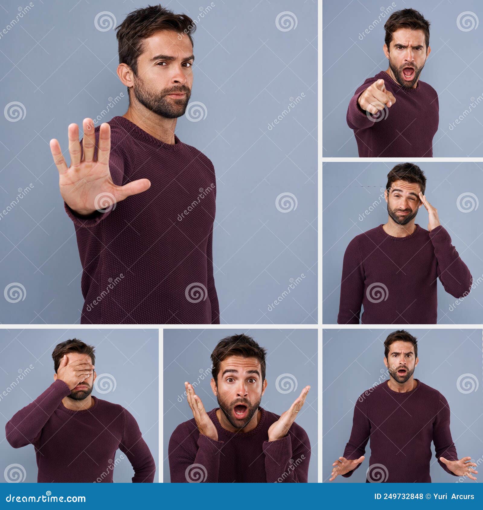 Going through the Motions. Composite Shot of a Young Man Expressing ...