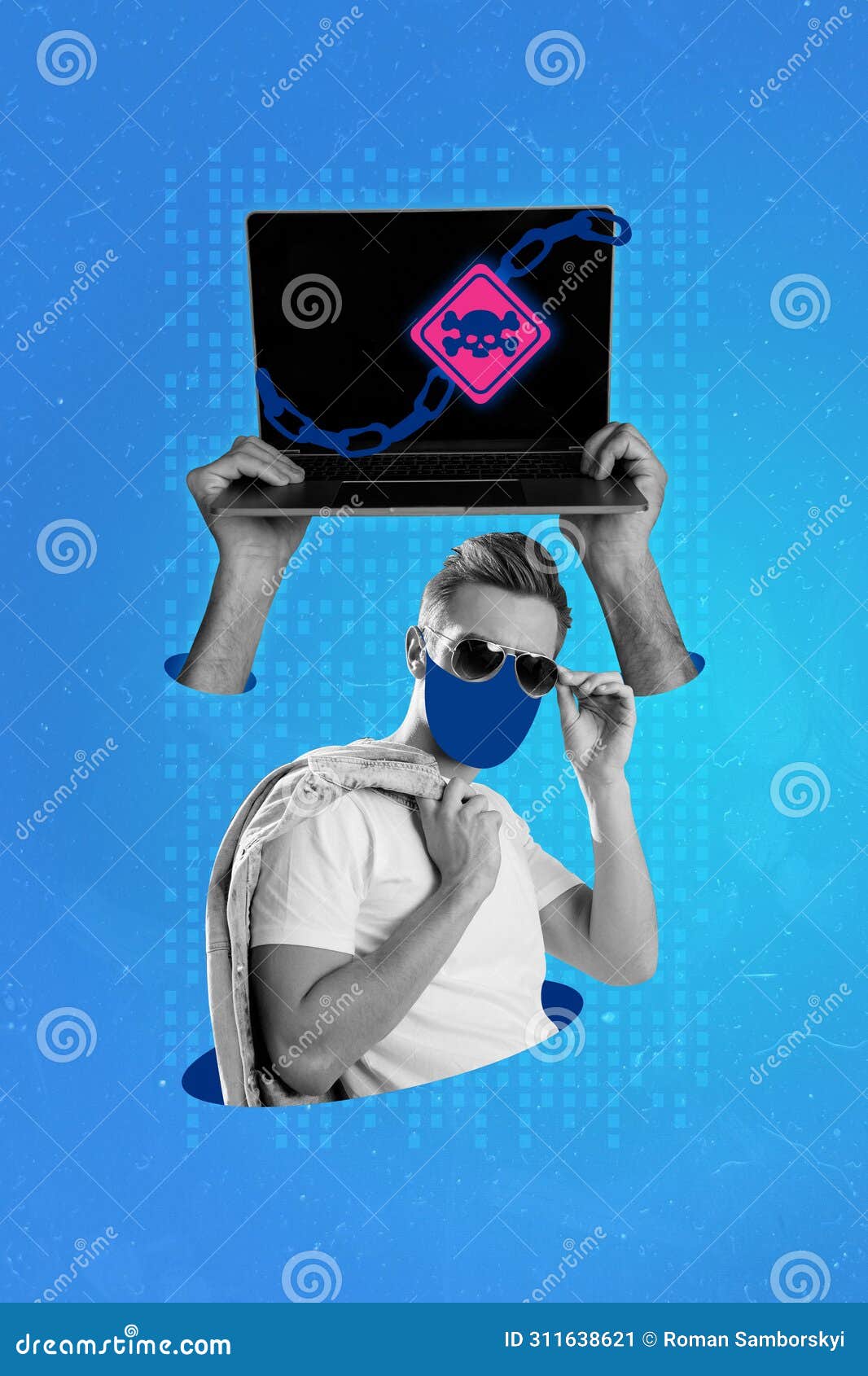 Composite Sketch Image Trend Artwork 3D Photo Collage of Cool Hacker ...