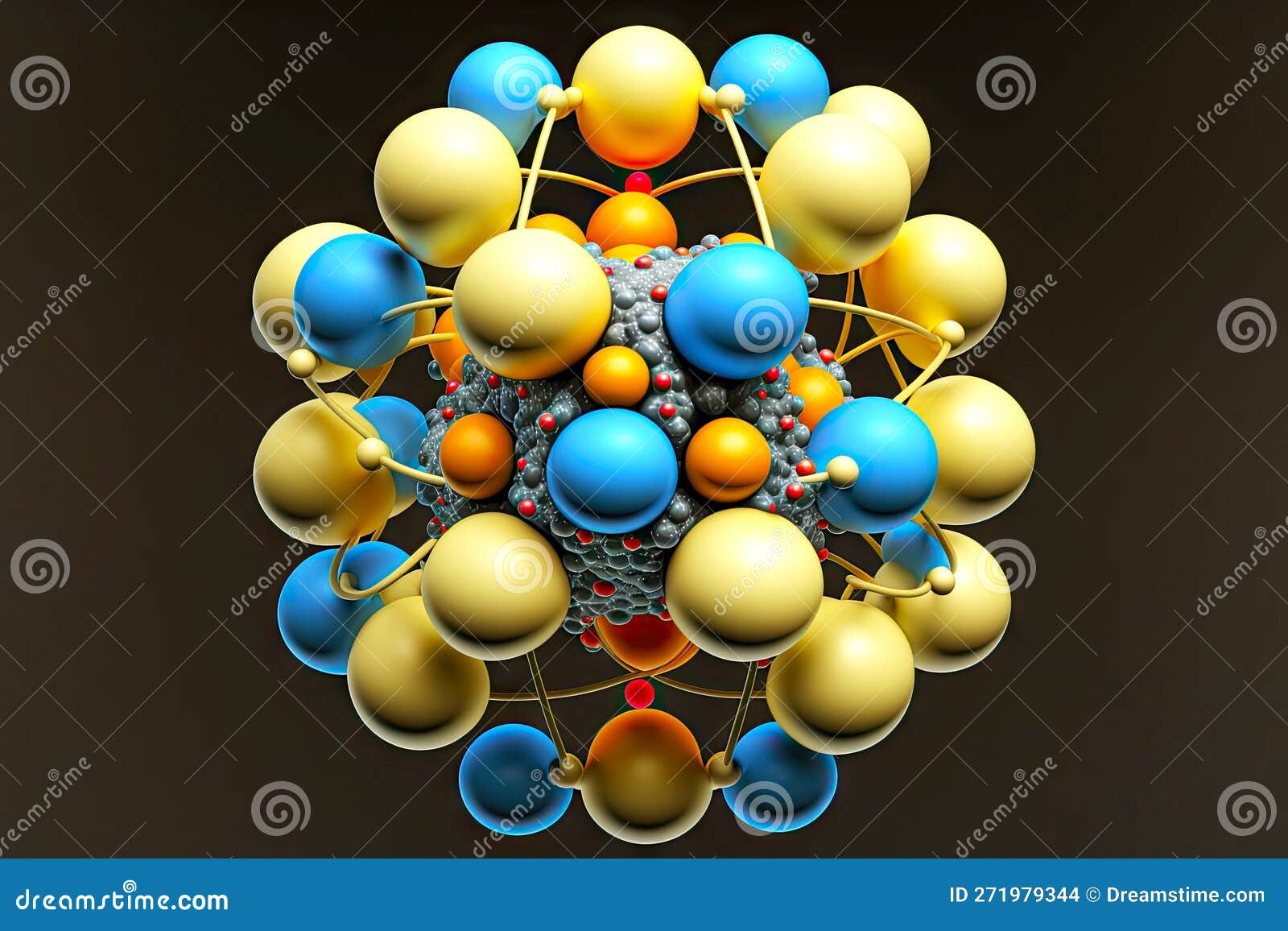 Composite Spherical Model Atom Orbit with Yellow and Blue Protons and ...