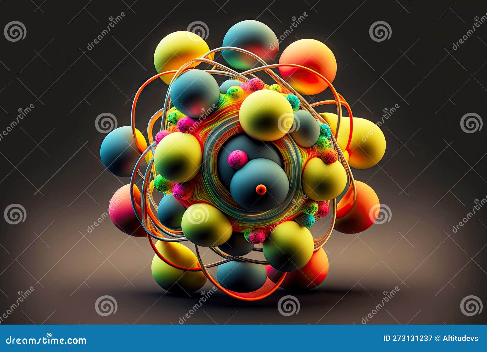 Composite Spherical Model Atom Orbit with Yellow and Blue Protons and ...