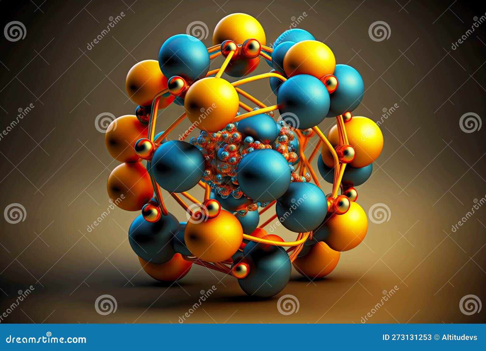Composite Spherical Model Atom Orbit with Yellow and Blue Protons and ...