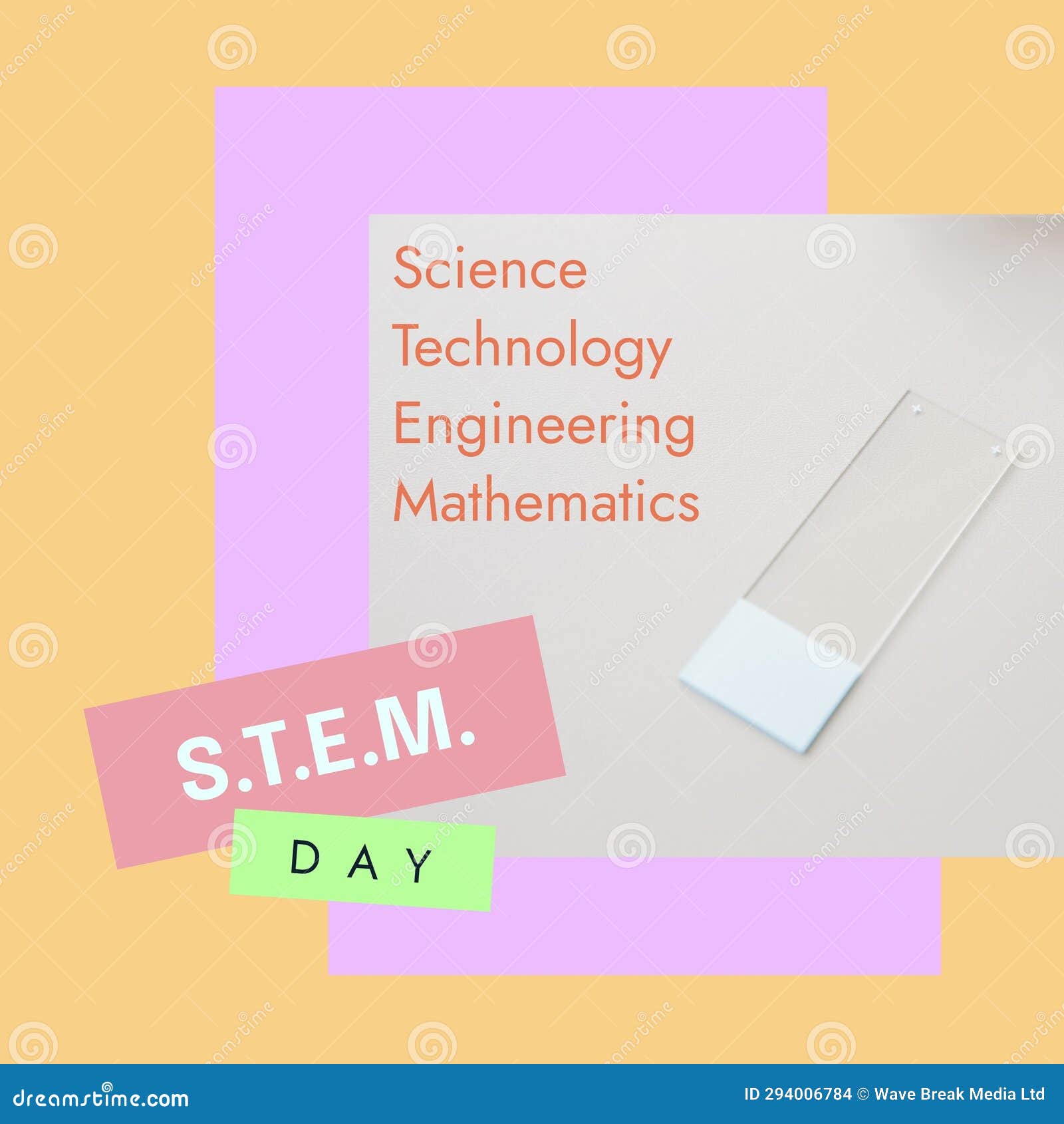 Composite of Stem Day Text and Microscope Slide on White Table, Copy ...
