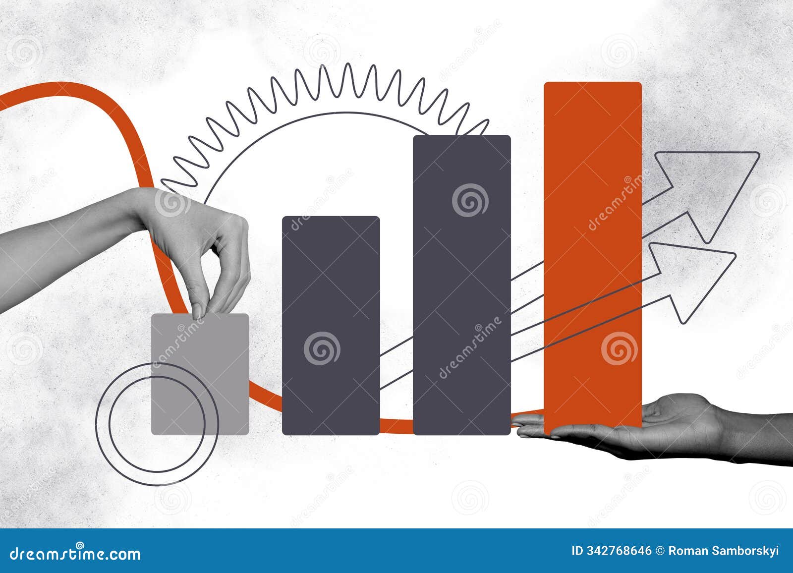 Composite Trend Artwork Sketch Image Collage of Cogwheel Teamwork Hands Hold Platform Graphics ...