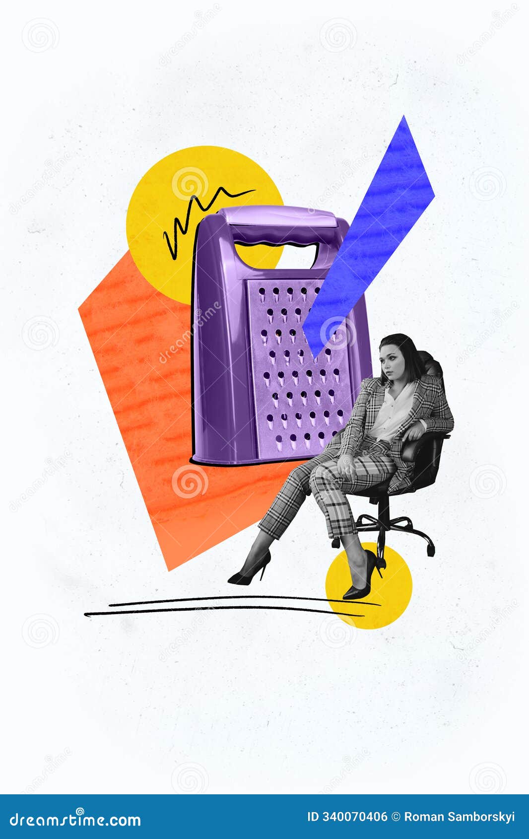 Composite Trend Artwork Sketch Image Collage of Young Woman Sit Office ...