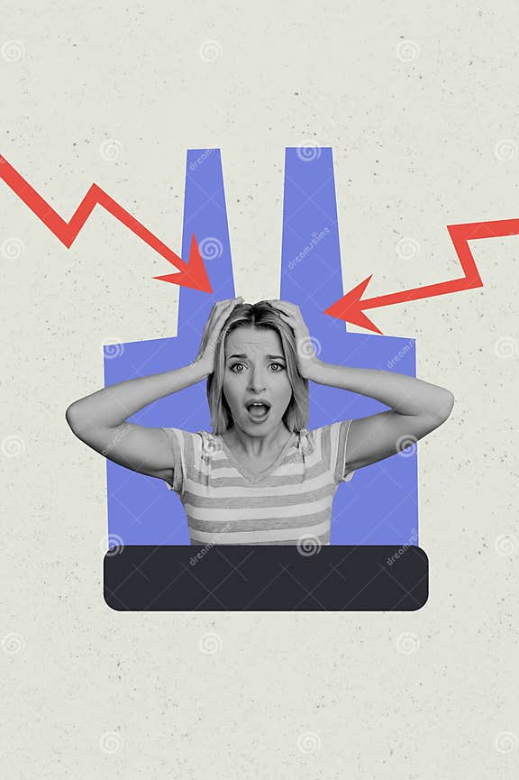 Composite Trend Artwork Sketch Image 3D Photo Collage of Monochrome Young Lady Omg Face Headache ...