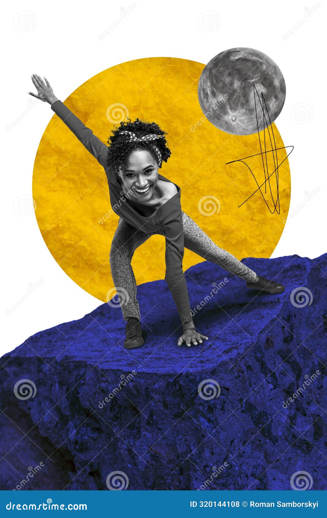 Composite Vertical Artwork Collage Image of Black White Colors Girl ...