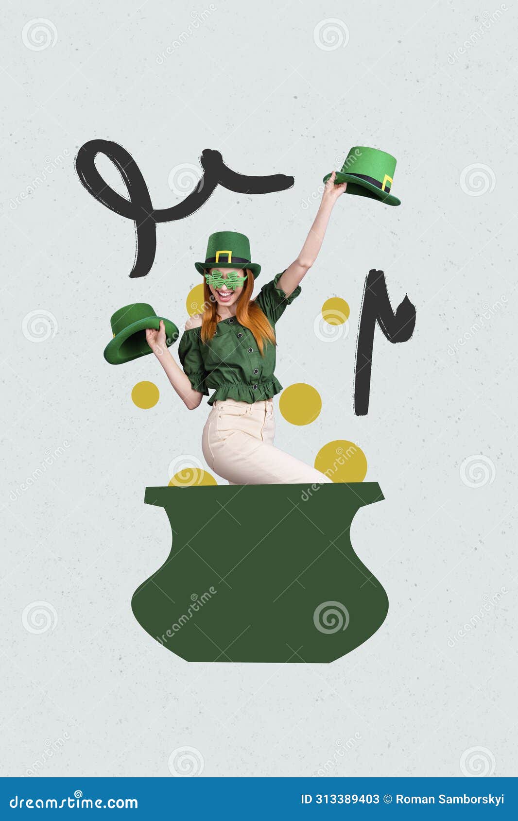 Composite Vertical Collage Picture of Overjoyed Girl Dance Inside ...