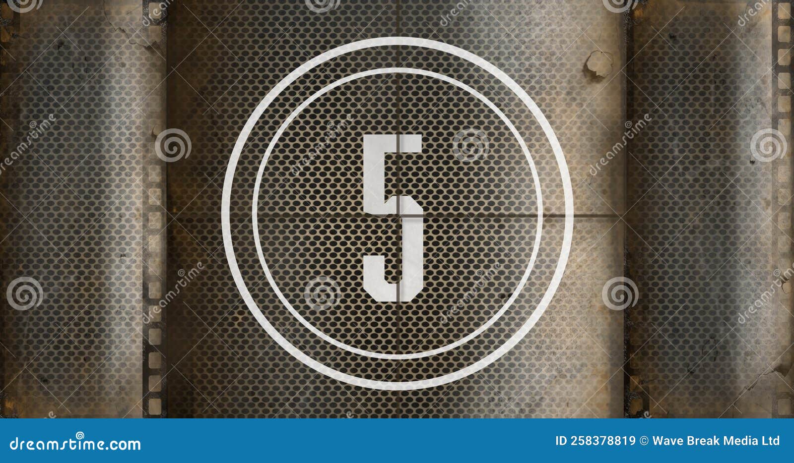 Composite of White Colored Number 5 Text in Circles Over Rusty Metallic ...