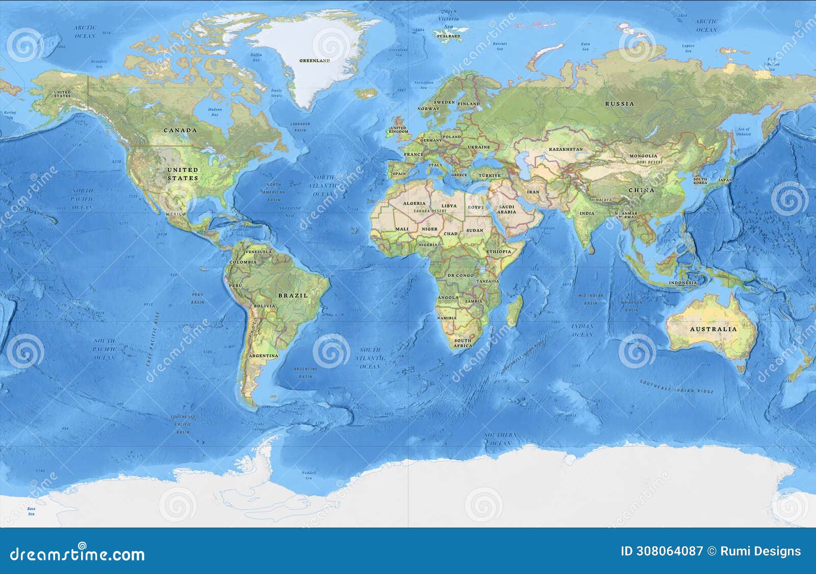 Composite World Map stock image. Image of terrain, screenshot - 308064087