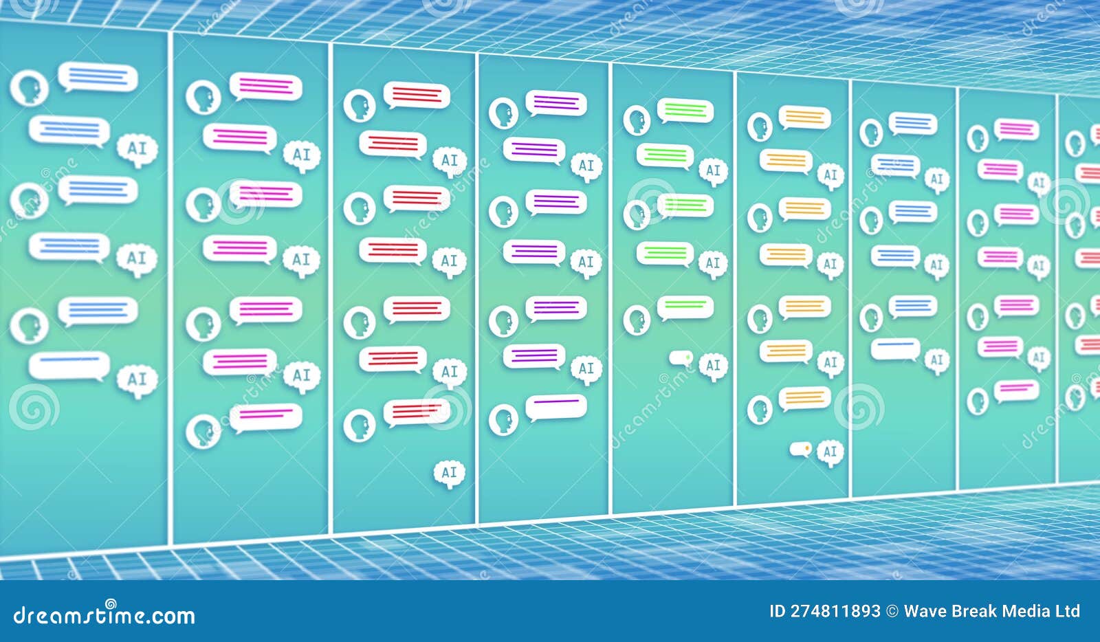 Composition of Ai Chat Icons and Speech Bubbles with Text on Blue ...