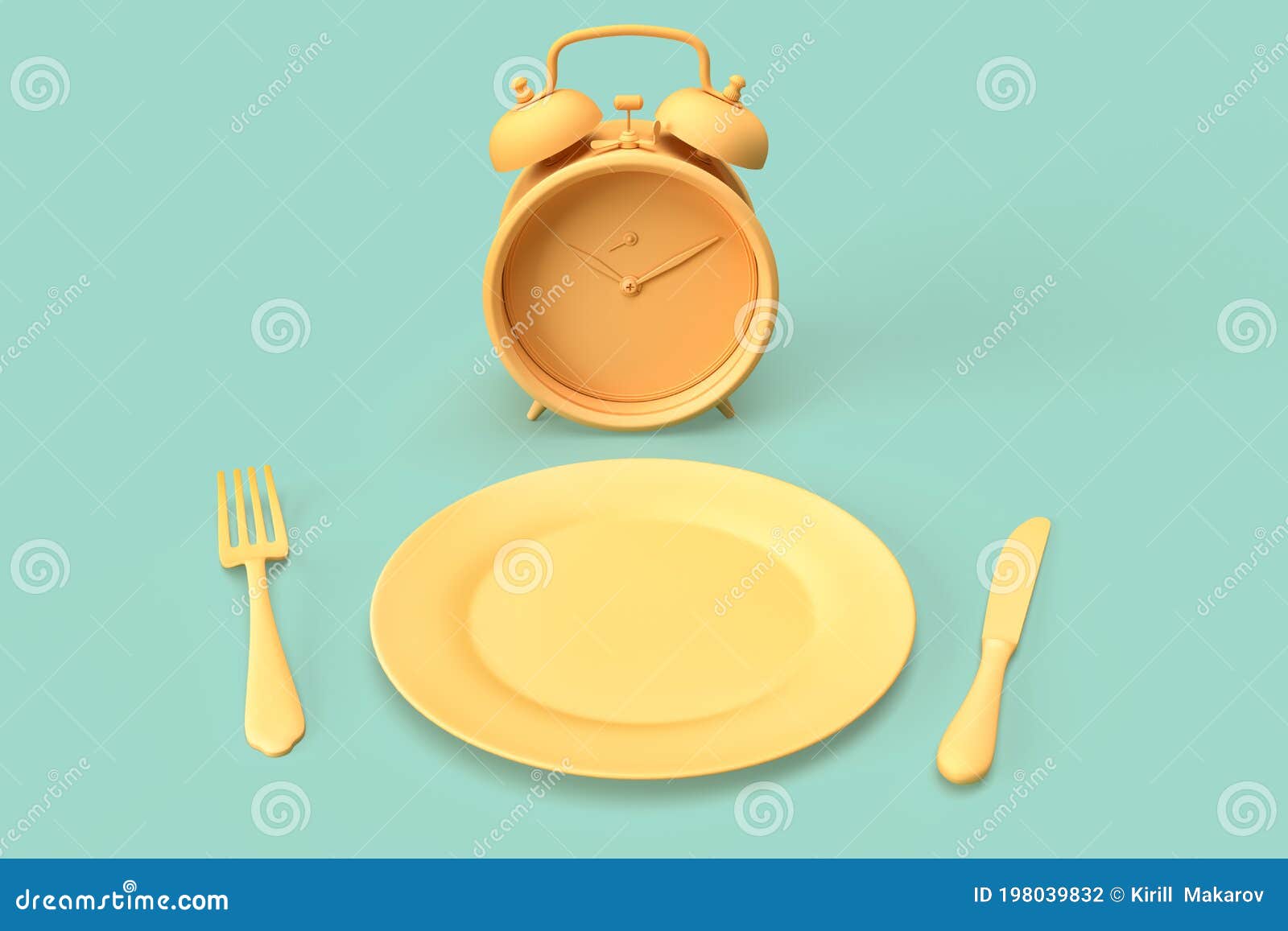 Composition with Alarm Clock, Plate and Utensils Stock Illustration ... Composition with Alarm Clock, Plate and Utensils Stock Illustration ...
