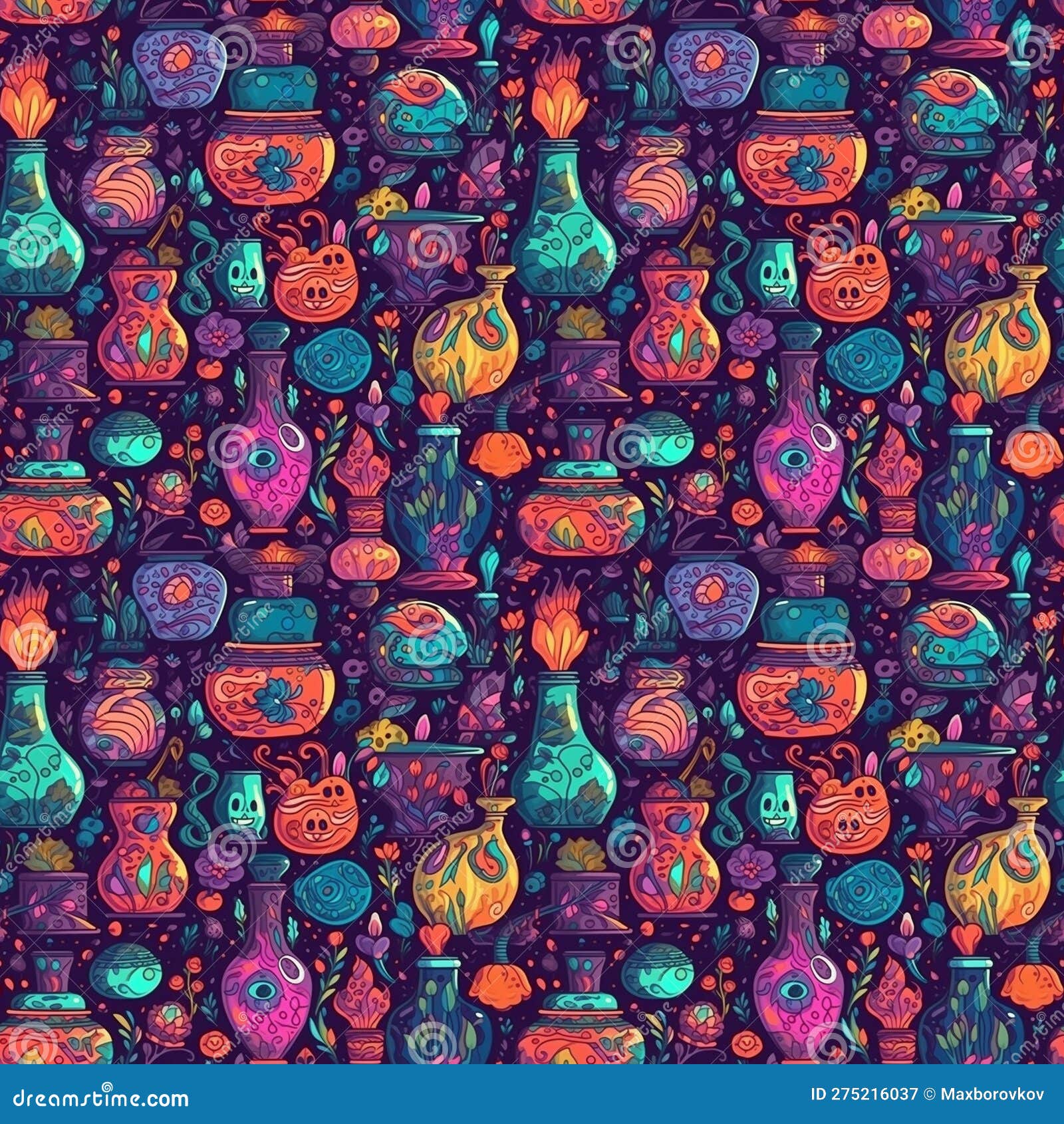 Composition of Artistic Painted Handcrafted Pottery Jars. AI Generative ...