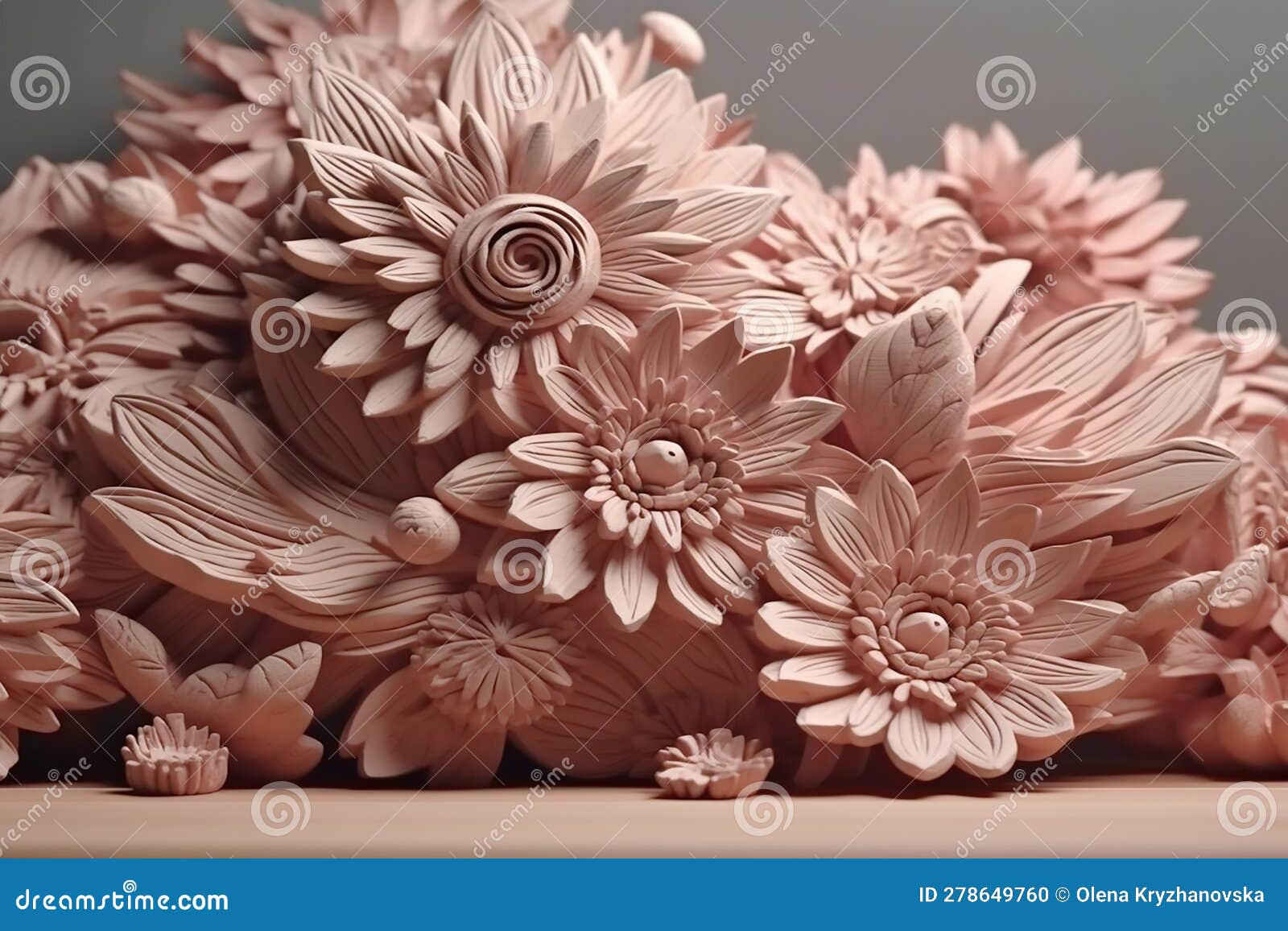 Composition of Ash Pink Artificial Flowers on a Gray Background ...