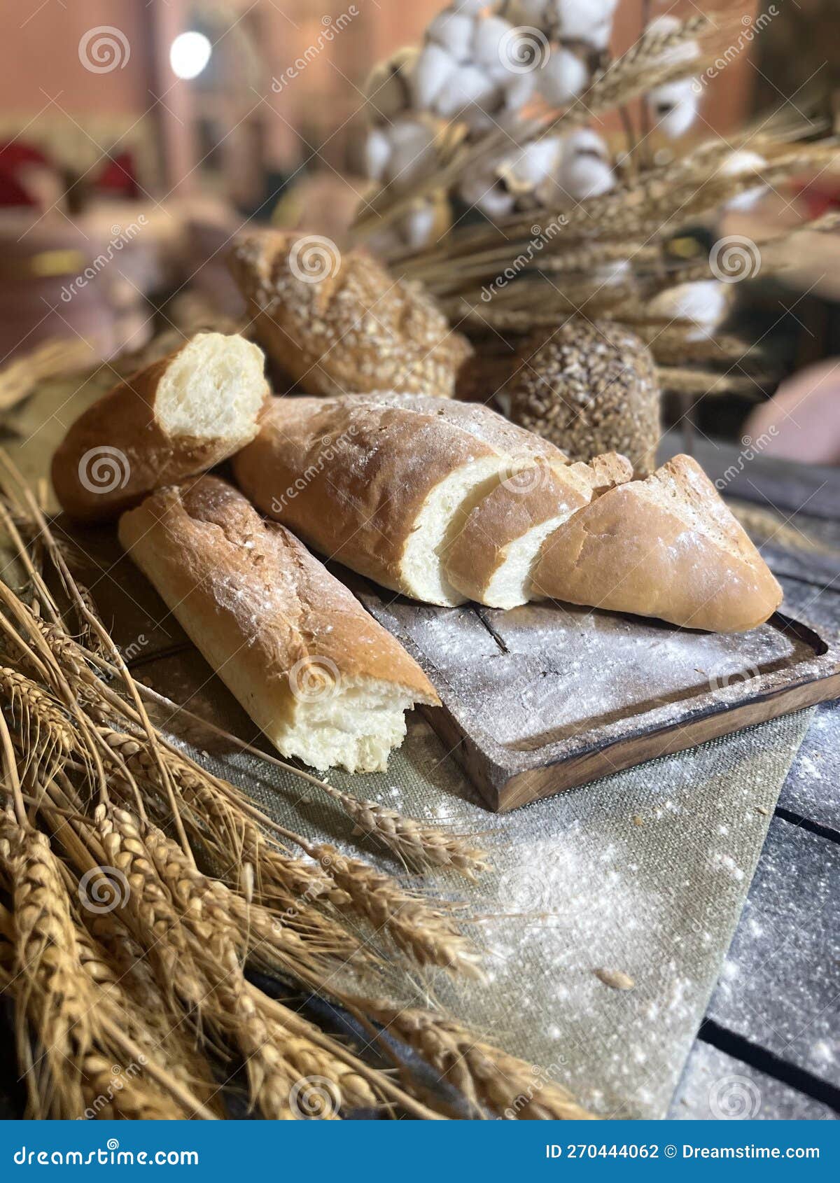The Composition of Assorted Bread Products on the Table Stock Photo ...