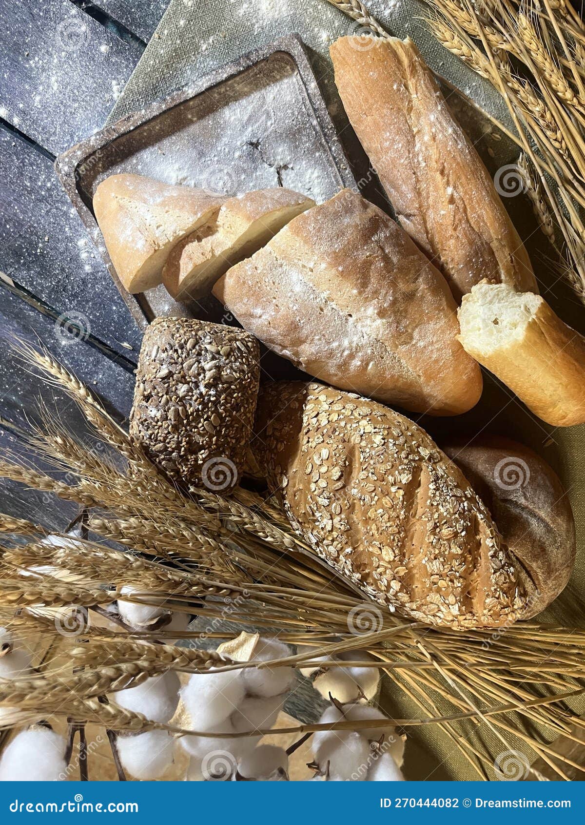 The Composition of Assorted Bread Products on the Table Stock Photo ...
